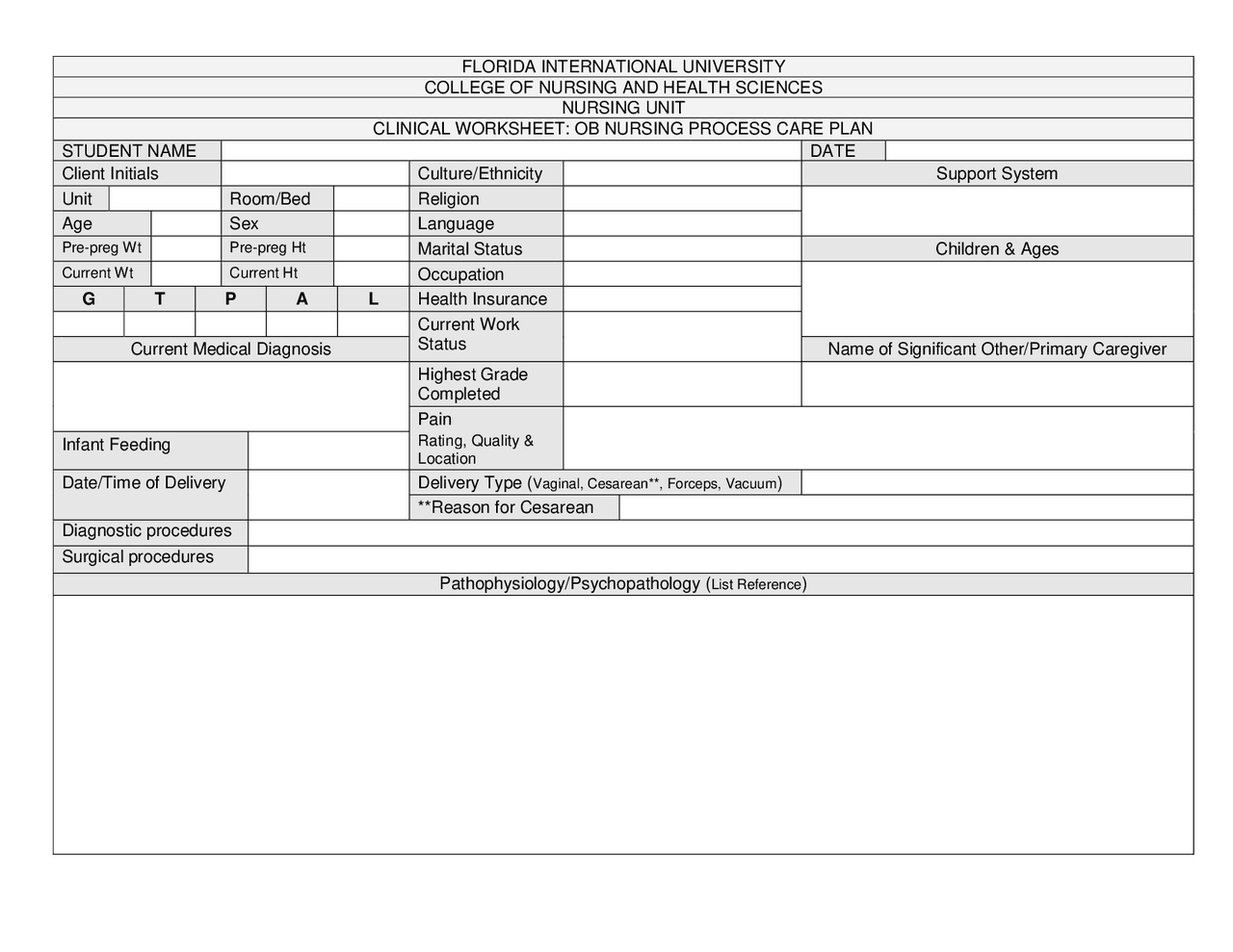 Clinical Worksheet for OB Nursing Process Care Plan | Study notes ...