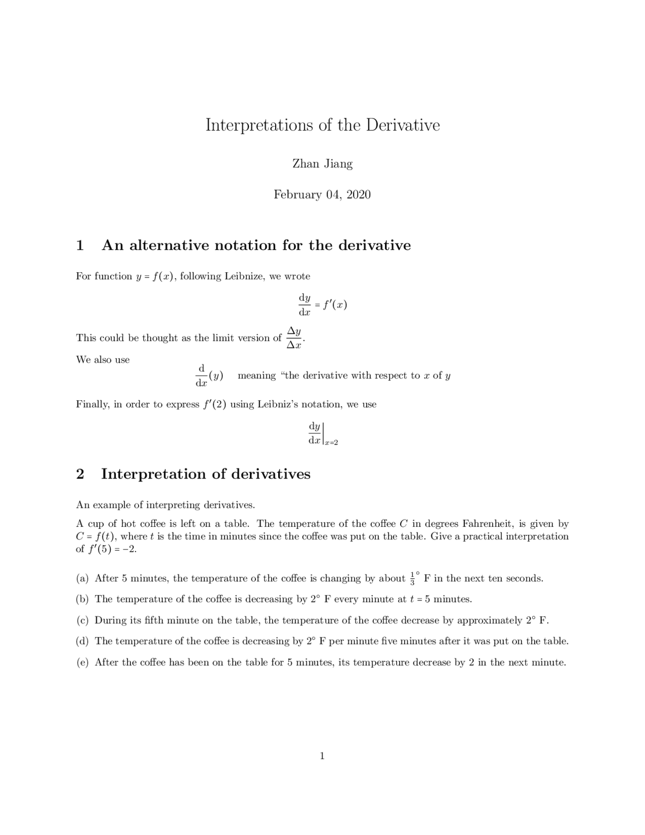 Interpretations of the Derivative | Study notes Calculus | Docsity