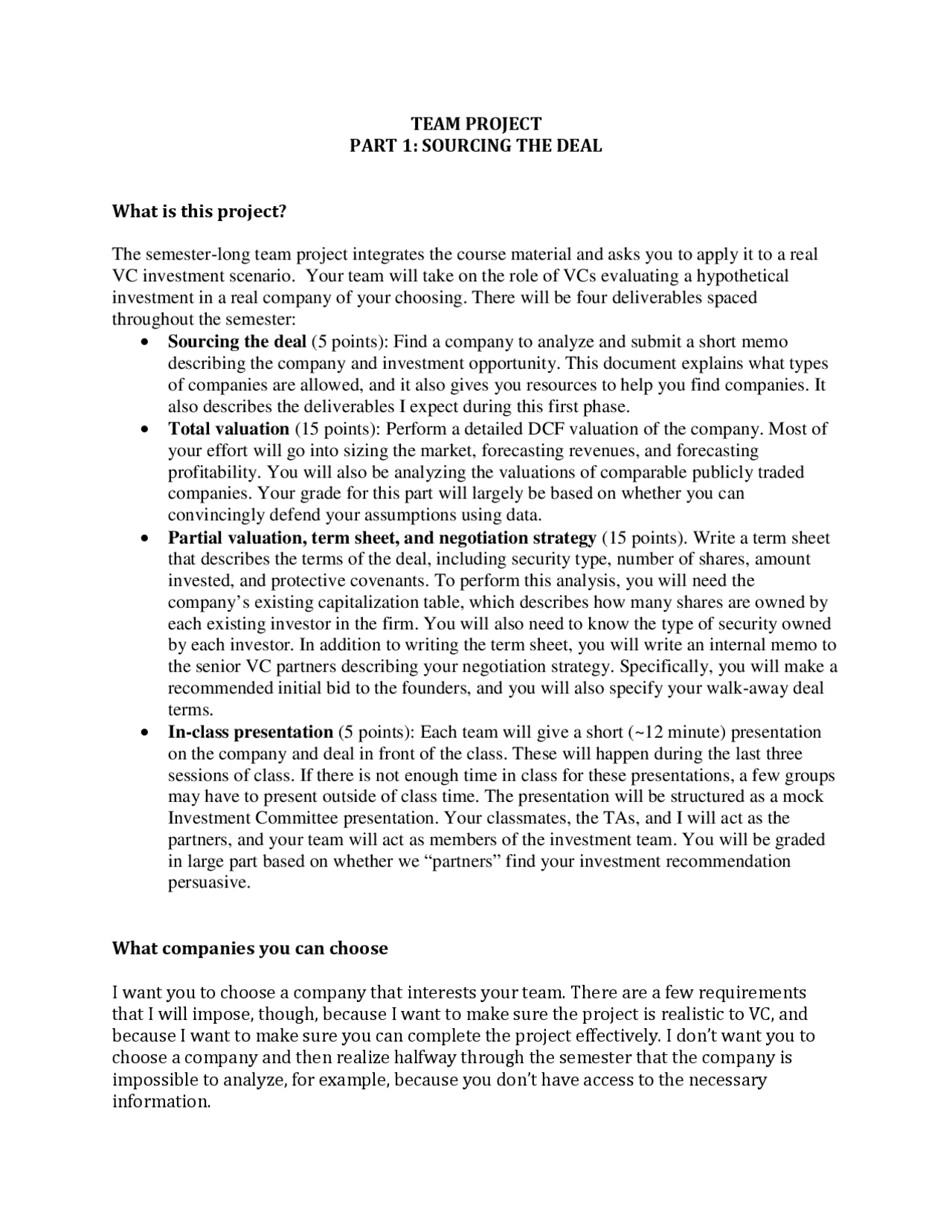 Team Project Part 1: Sourcing the Deal | Slides Financial Management ...