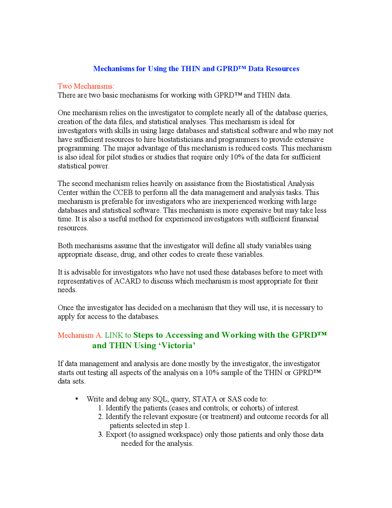 Mechanisms for Using the THIN and GPRD™ Data Resources | Study notes ...