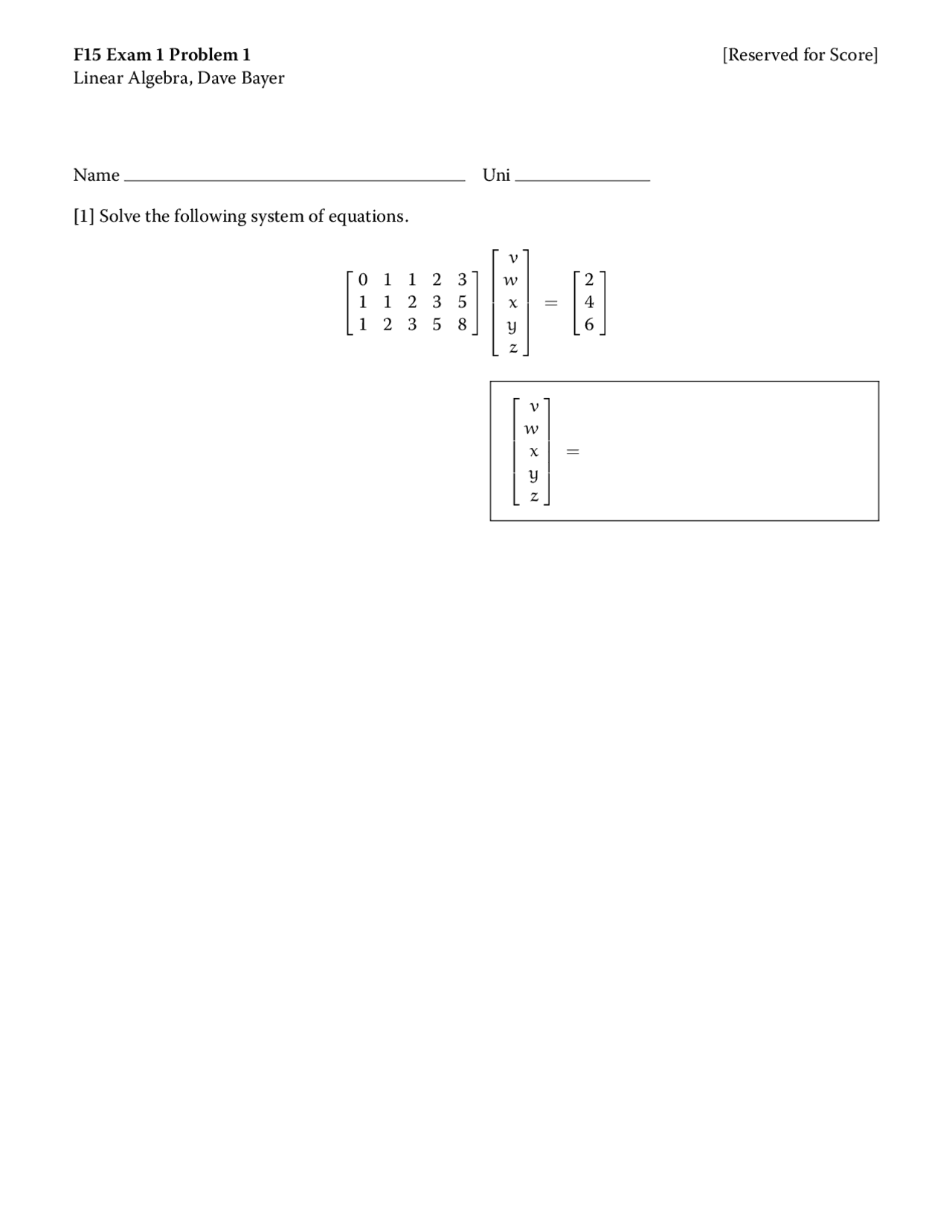 Linear Algebra Exam Problems | Exams Linear Algebra | Docsity