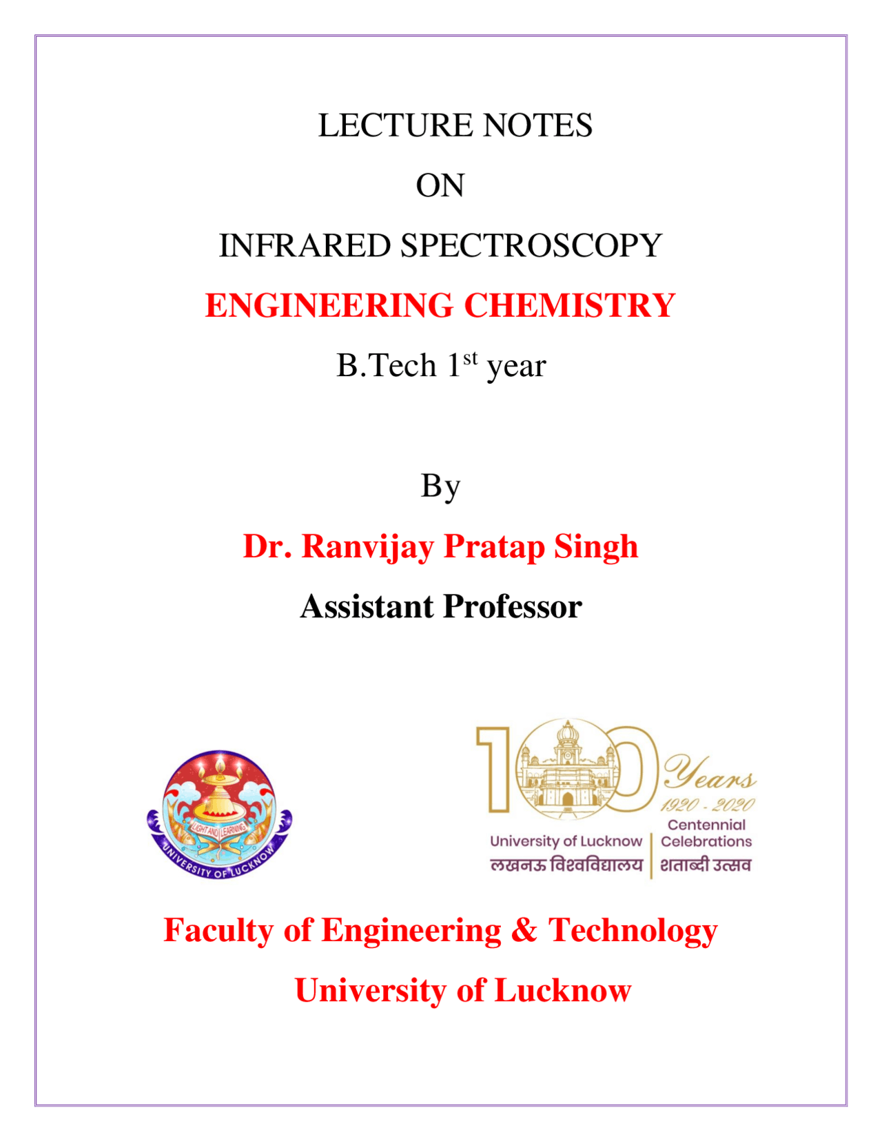 Lecture Notes On Infrared Spectroscopy Lecture Notes Chemistry Docsity
