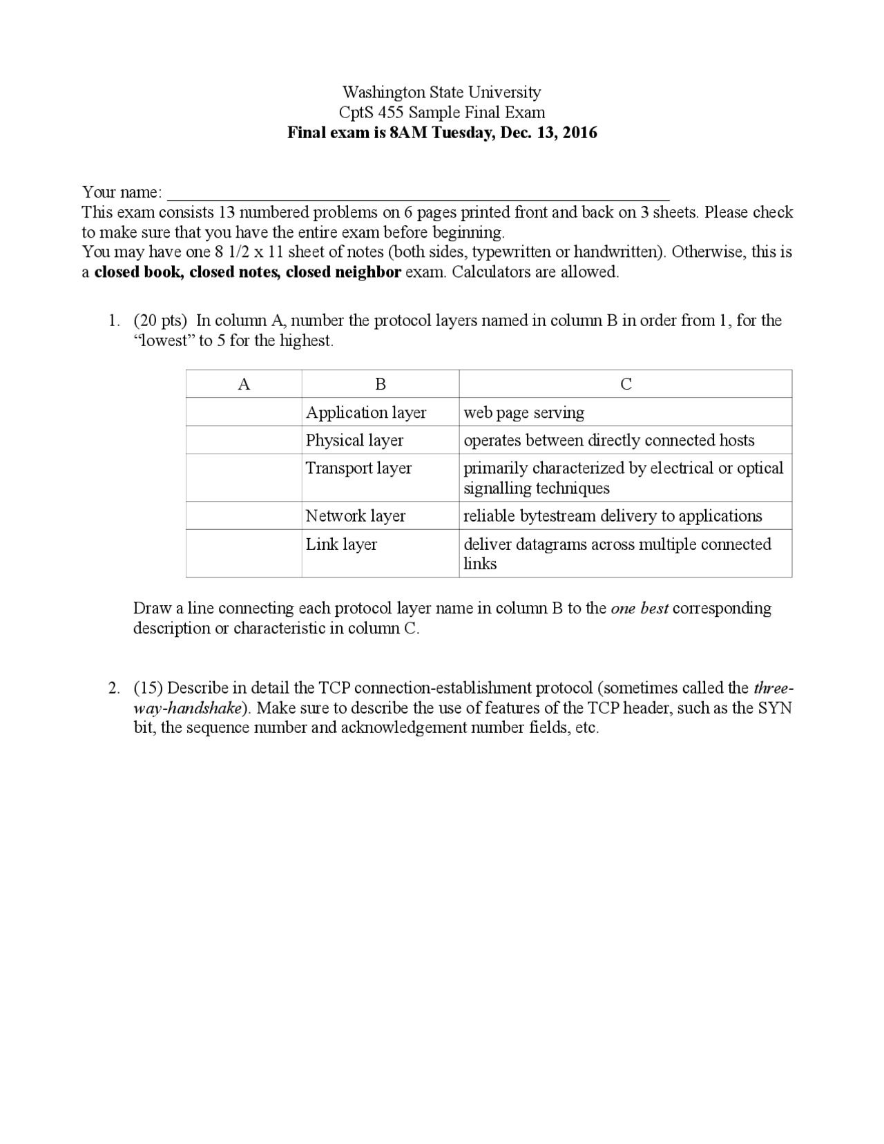 CptS 455 Sample Final Exam | Exams Cryptography and System Security ...