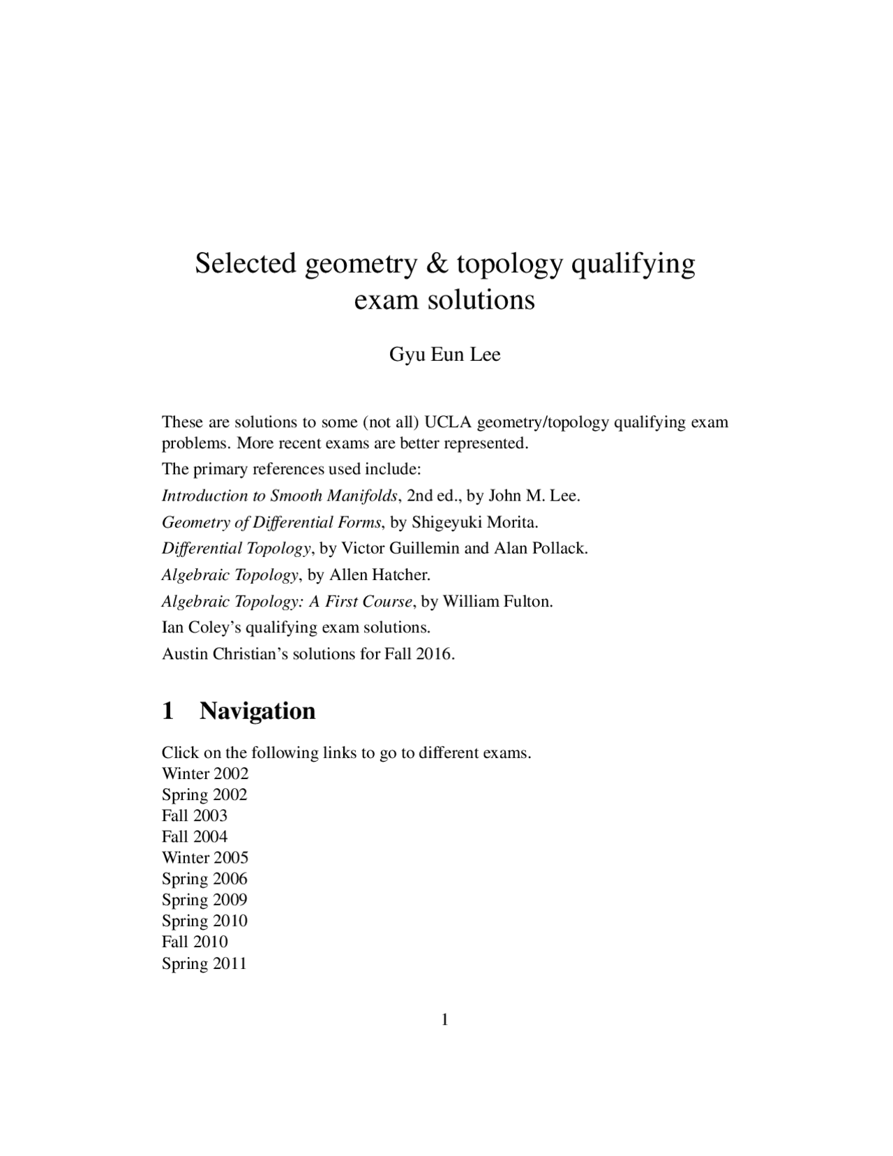 Selected Geometry And Topology Qualifying Exam Solutions Slides