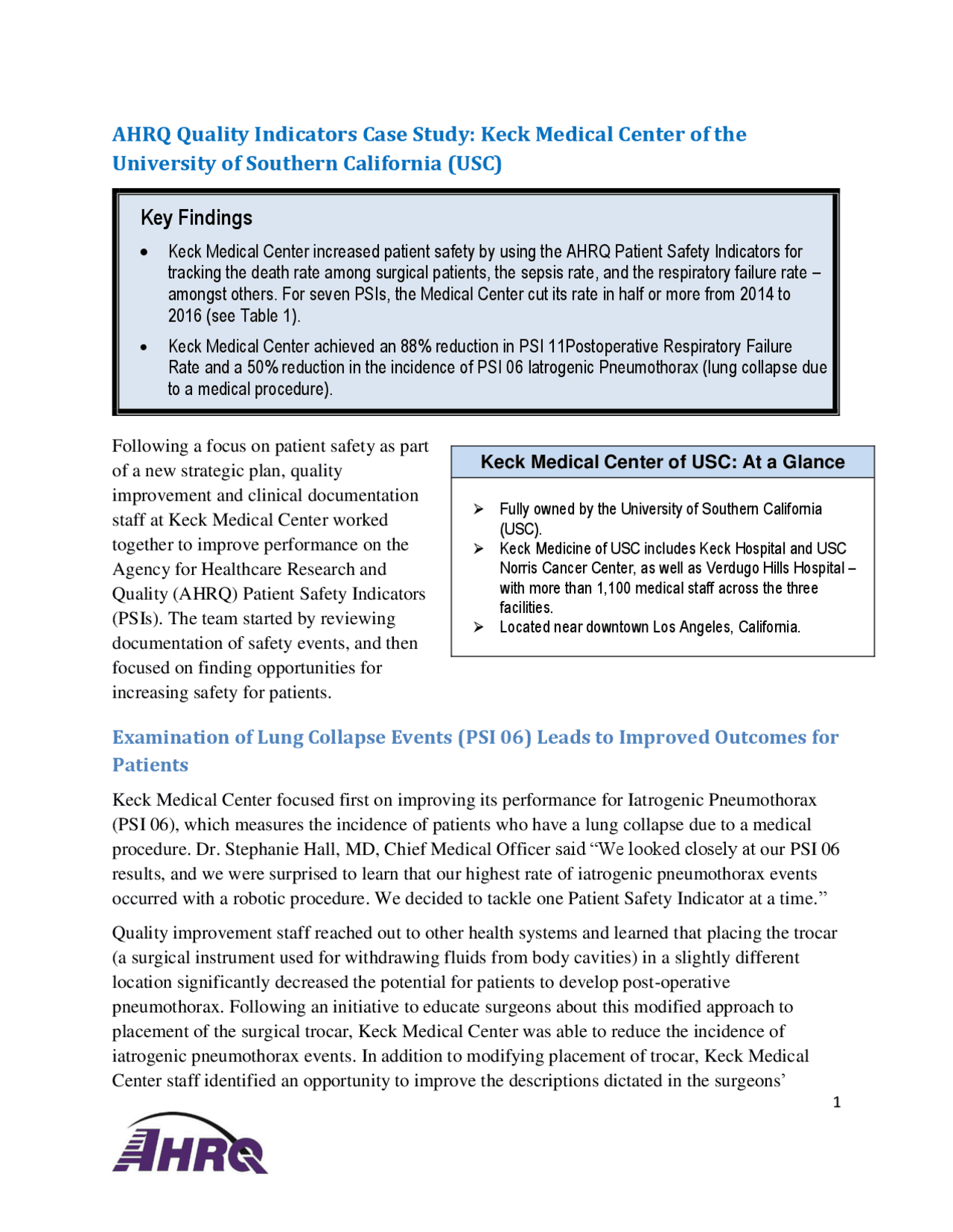 AHRQ Quality Indicators Case Study: Keck Medical Center of ... | Study ...