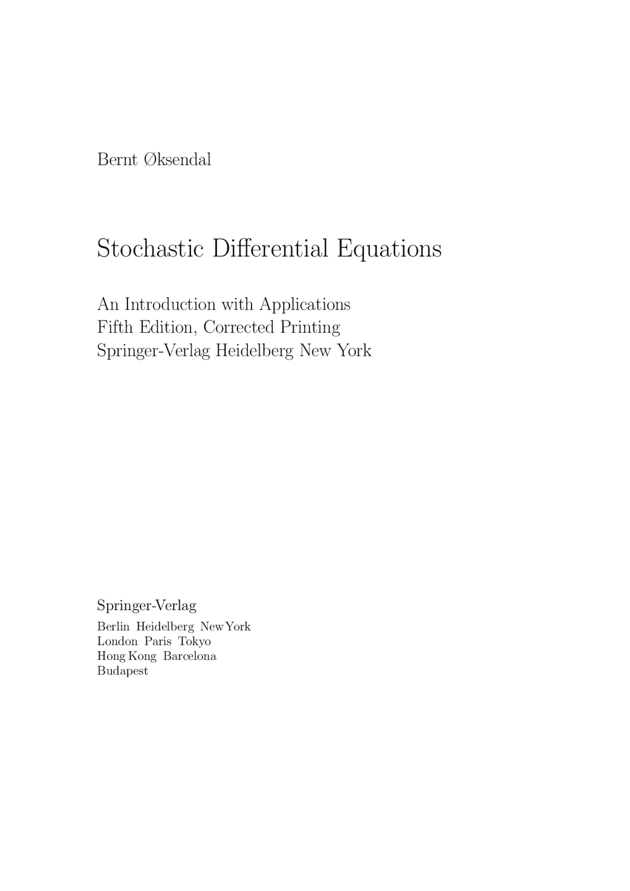 Stochastic Differential Equations Exercises Differential Equations