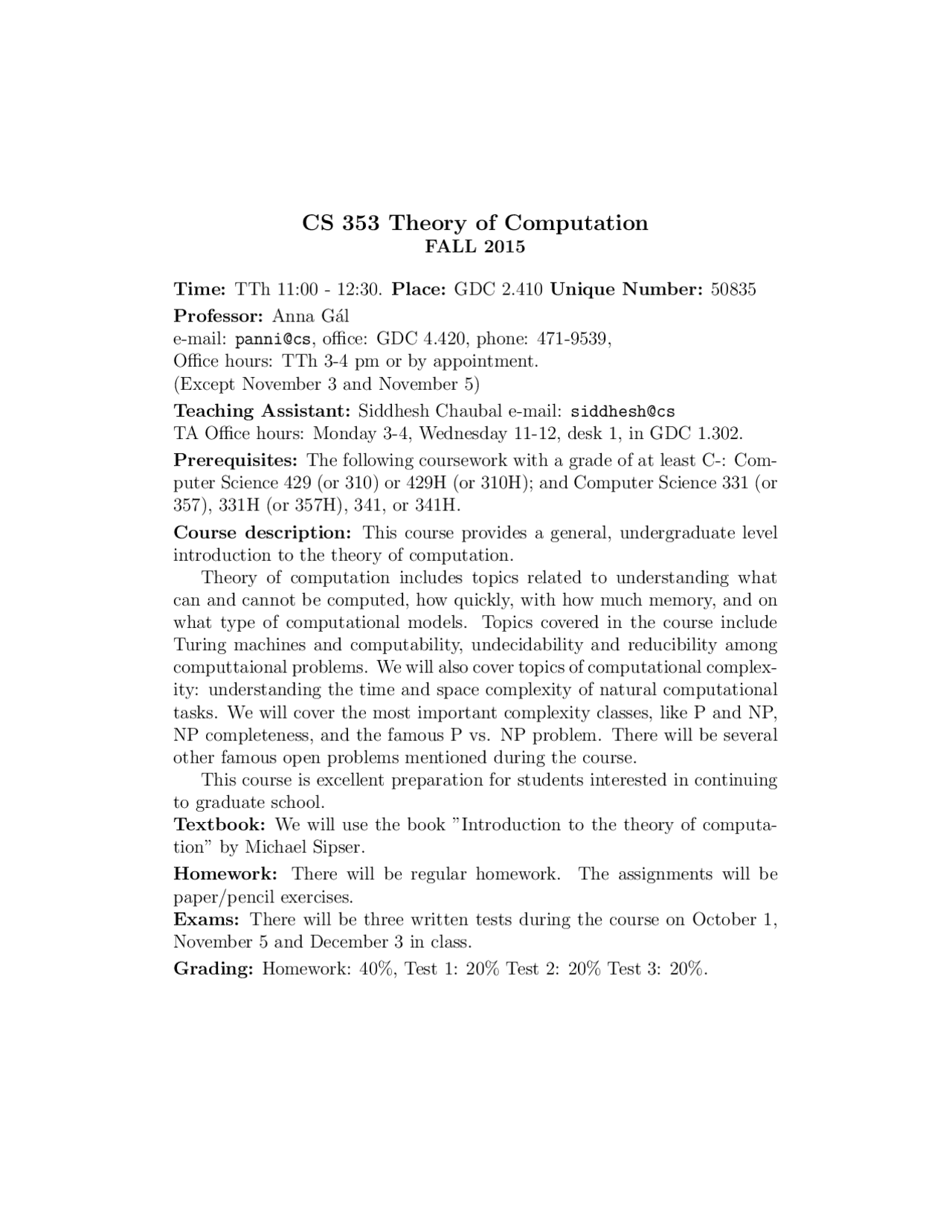 Cs 353 Theory Of Computation Lecture Notes Theory Of Computation Docsity