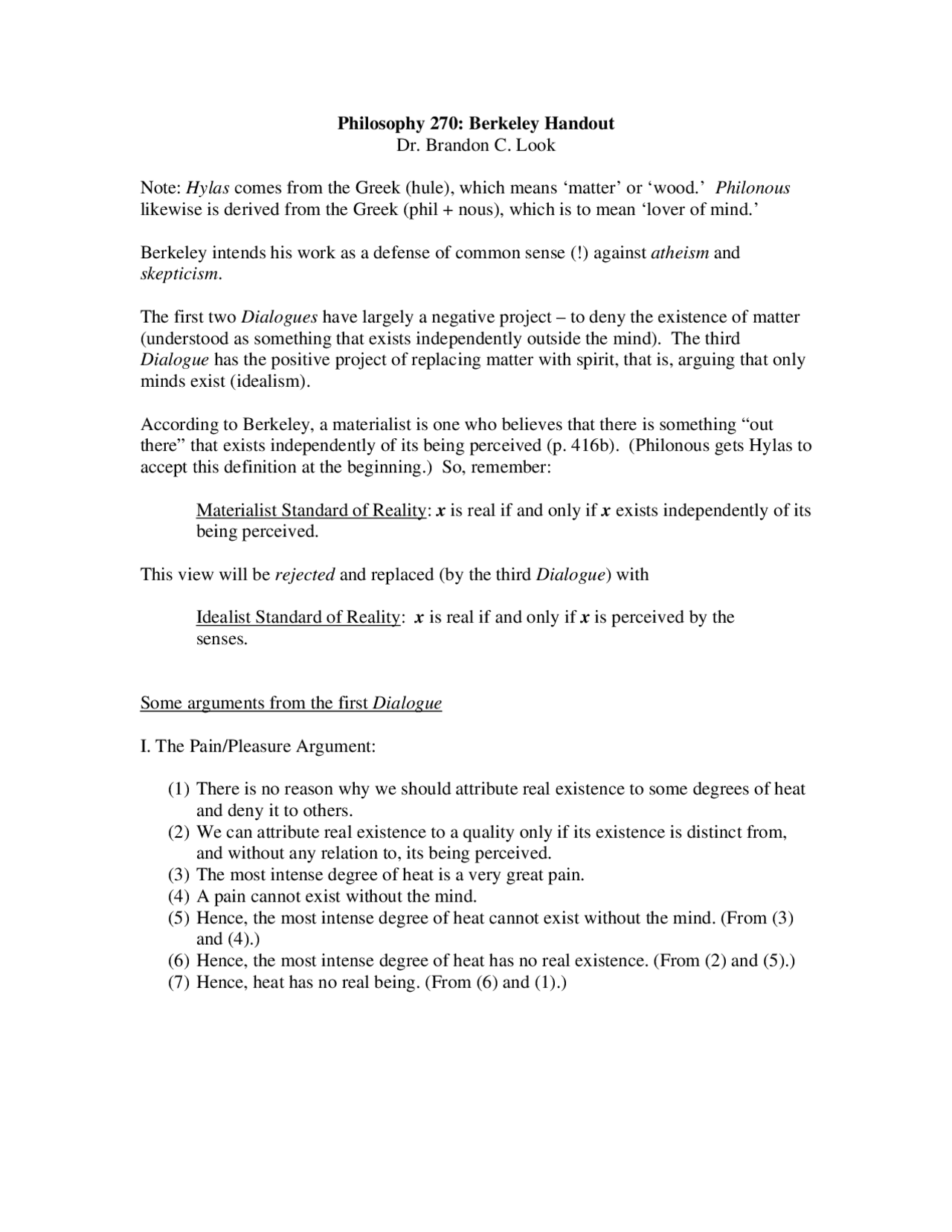 Berkeley's Defense of Common Sense: A Study of Philosophy 270 | Study ...