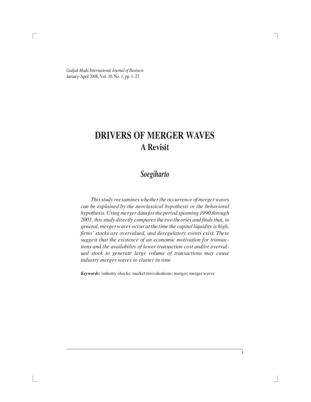Drivers of Merger Waves: A Revisit | Study notes Financial Management ...