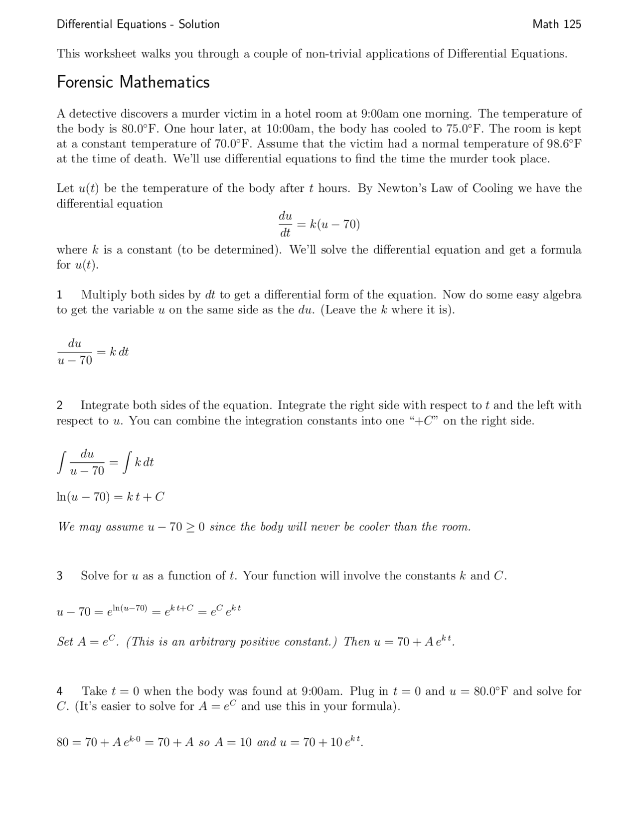Applications of Differential Equations | Study notes Algebra | Docsity