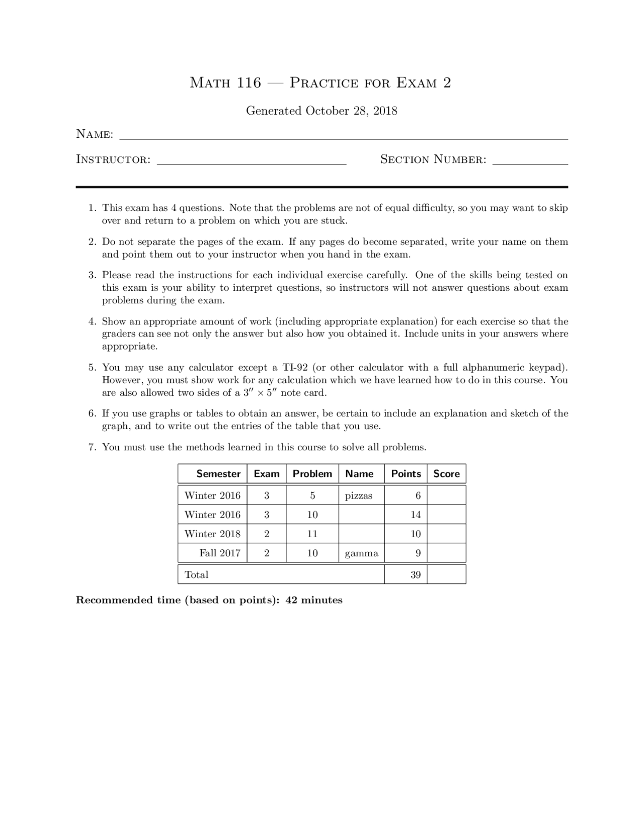 Math 116 Exam Practice Exams Number Theory Docsity