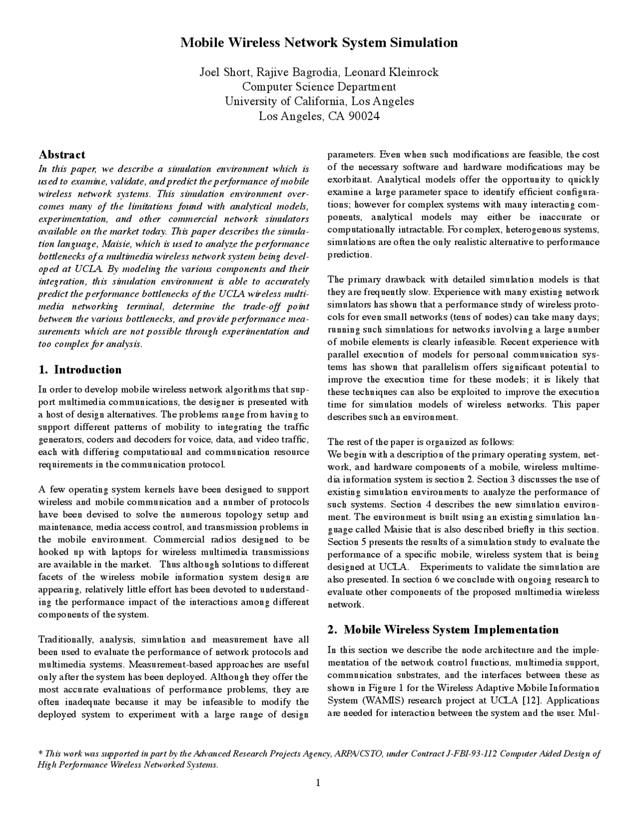 Mobile Wireless Network System Simulation Lecture Notes Computer 6114