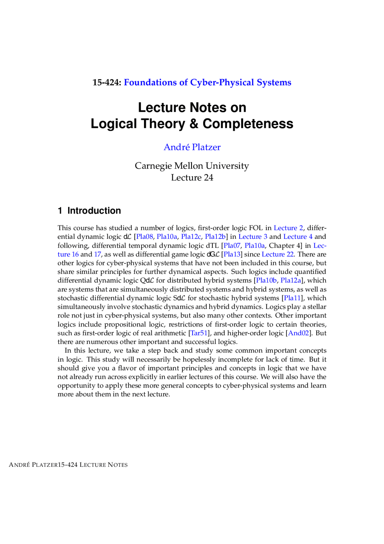 Foundations of Cyber-Physical Systems: Logical Theory & Completeness ...