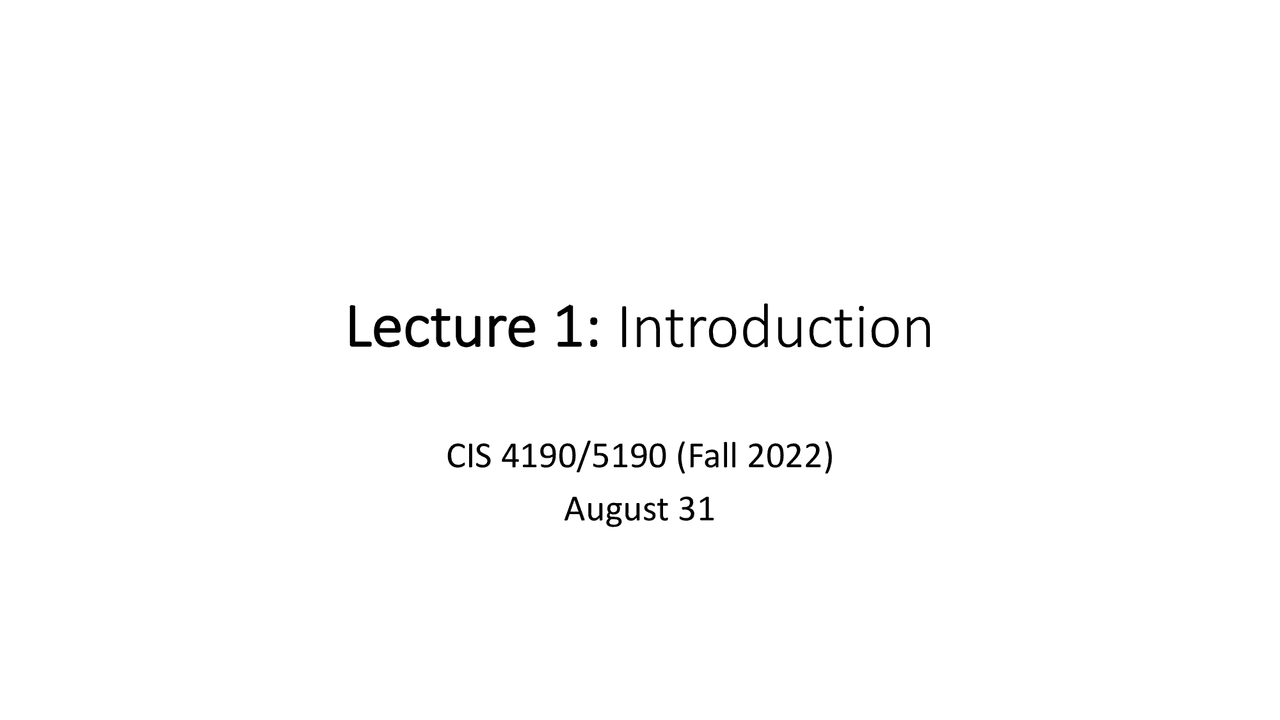Lecture 1 Introduction Lecture Notes Machine Learning Docsity