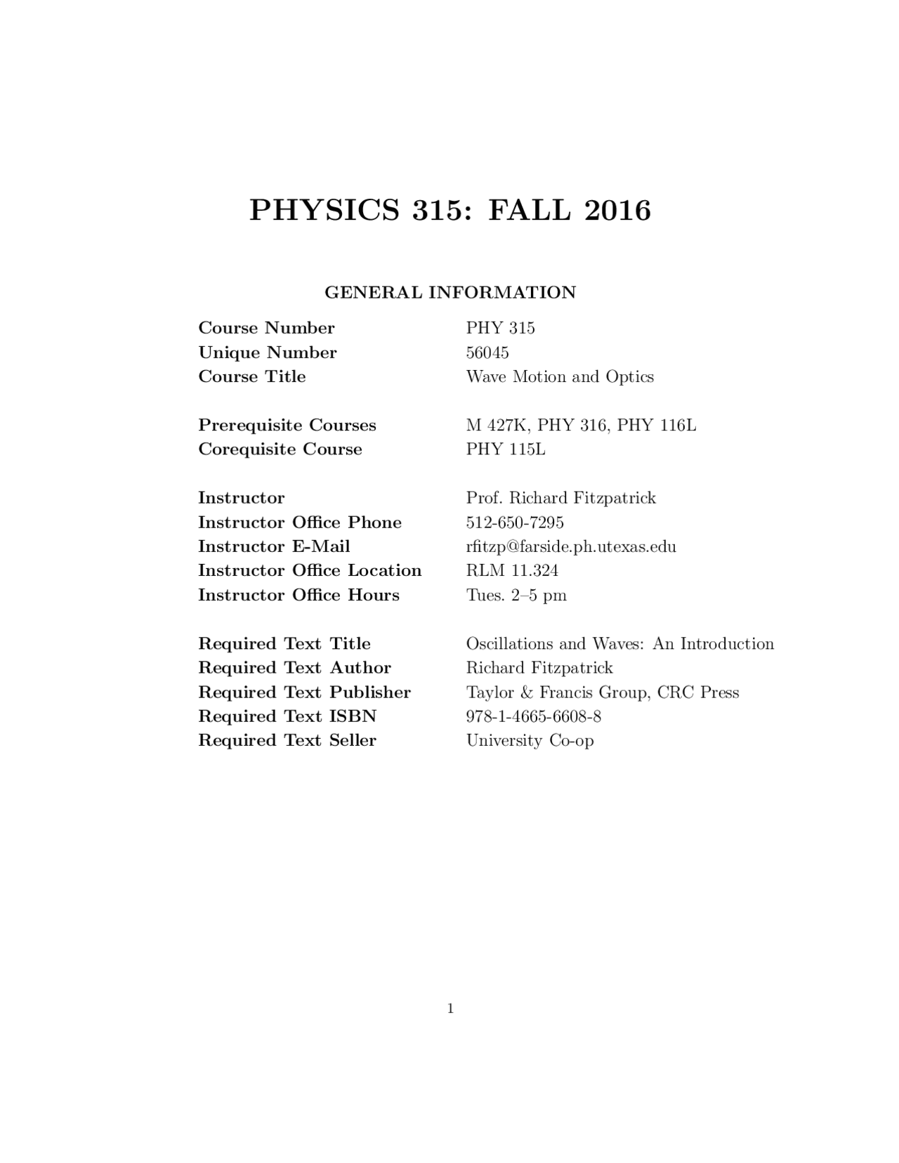 Physics 315 Wave Motion And Optics Lecture Notes Optics Docsity