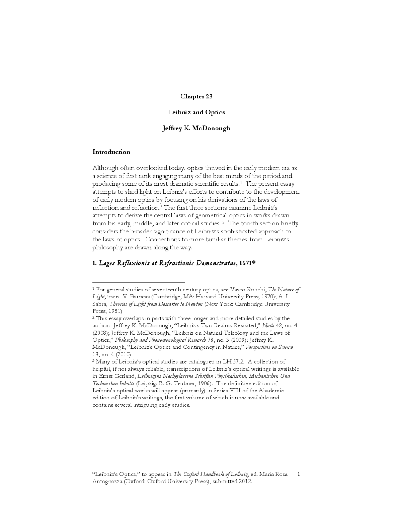 Leibniz and Optics | Lecture notes Optics | Docsity