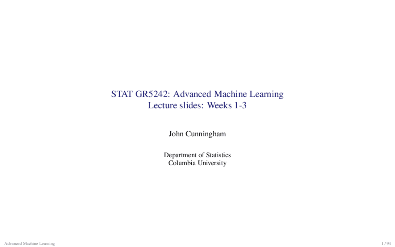 Advanced Machine Learning Lecture Slides Weeks 1-3 | Lecture notes ...