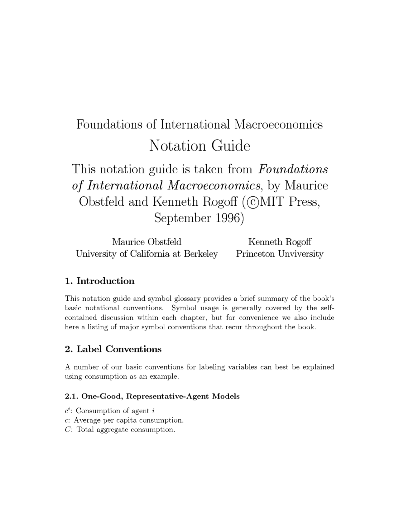 Foundations of International Macroeconomics Notation Guide | Study ...