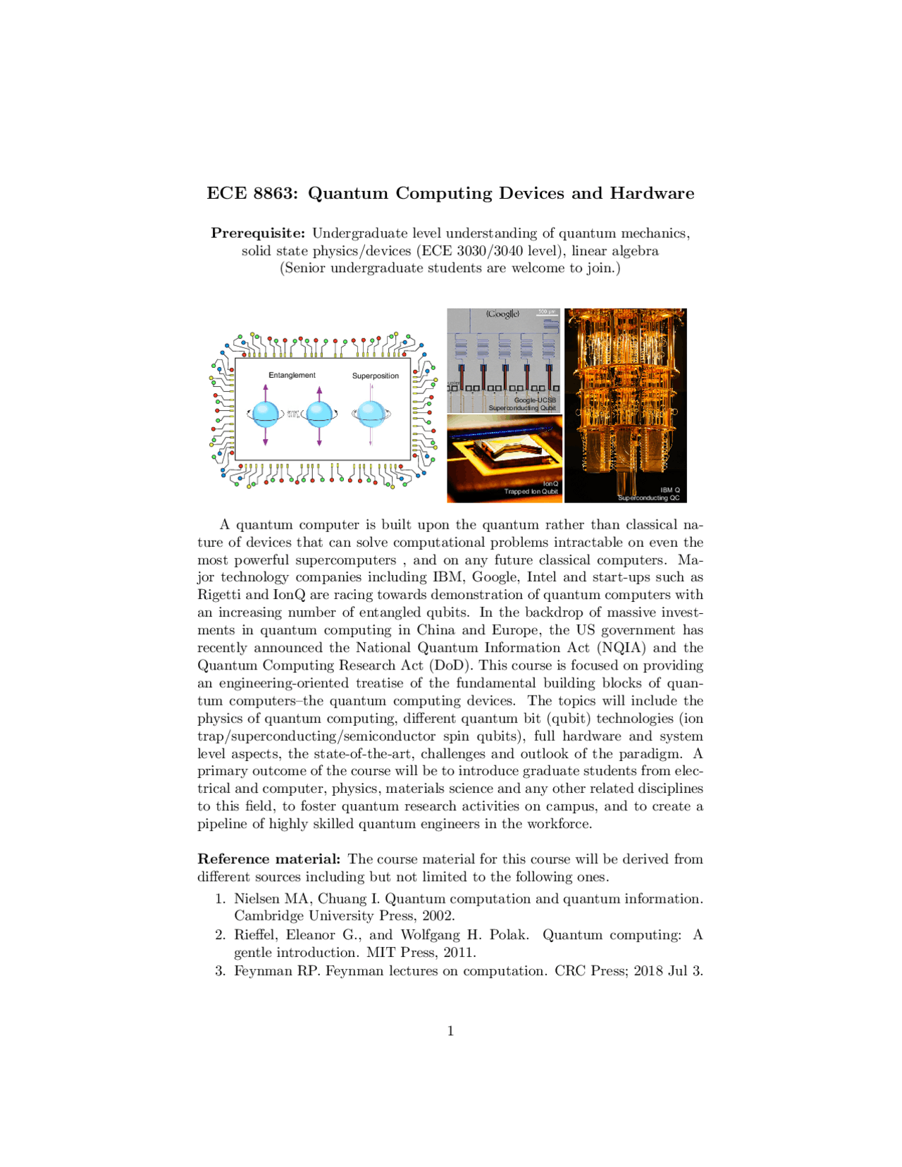 Ece 8863 Quantum Computing Devices And Hardware Lecture Notes