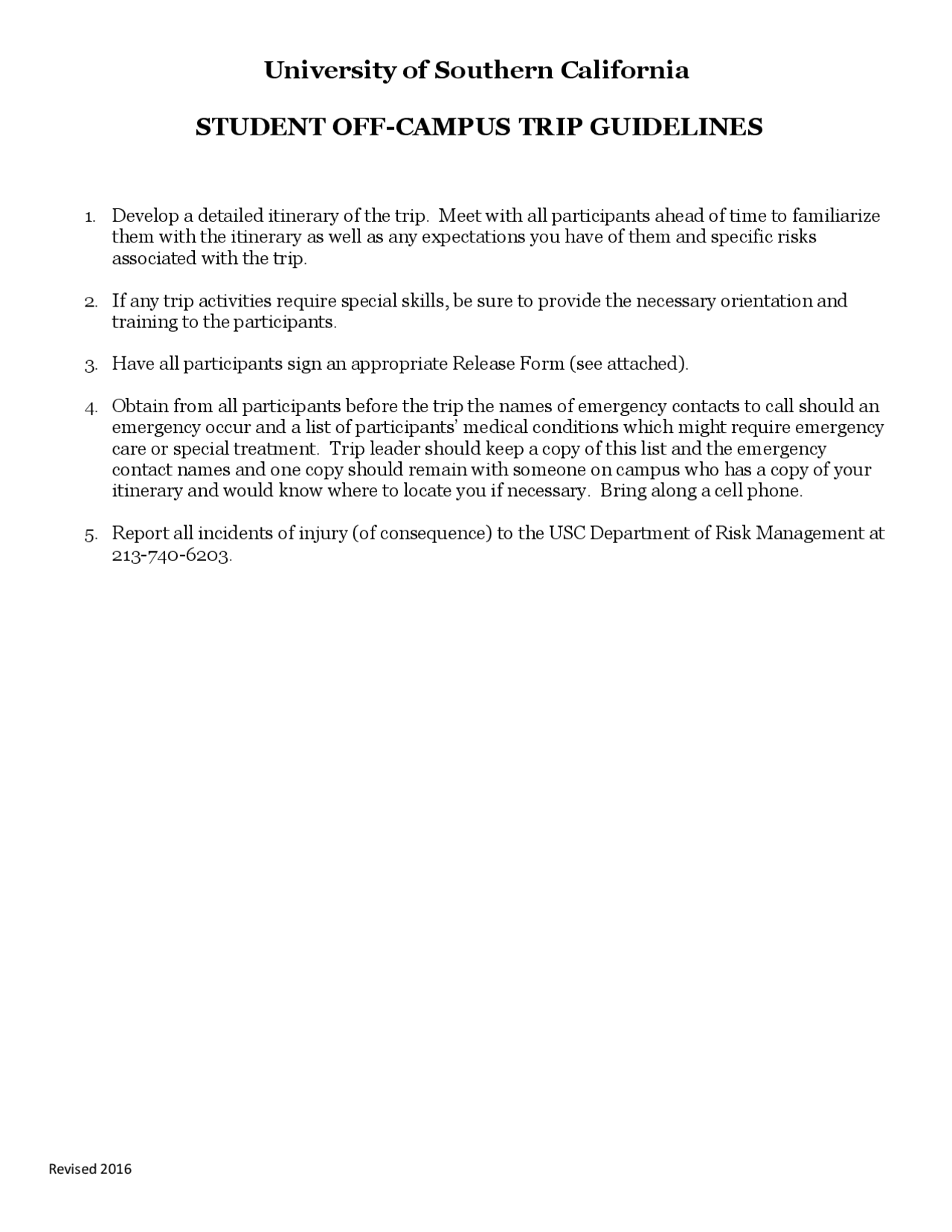 Off-Campus Trip Guidelines for USC Students | Study notes Credit and ...
