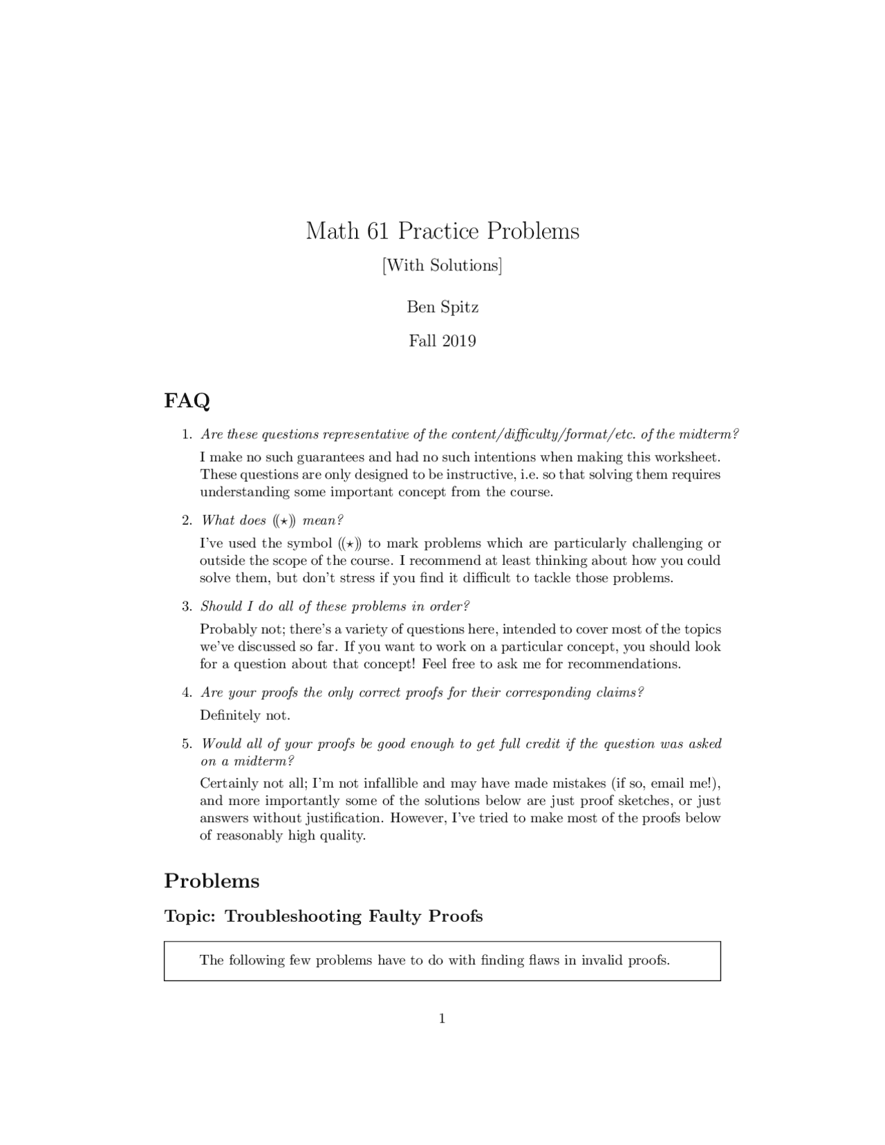 Math 61 Practice Problems | Lecture notes Algebra | Docsity