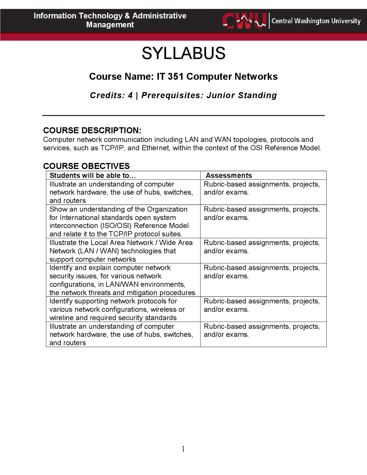 It 351 Computer Networks Syllabus Lecture Notes Local Area Network