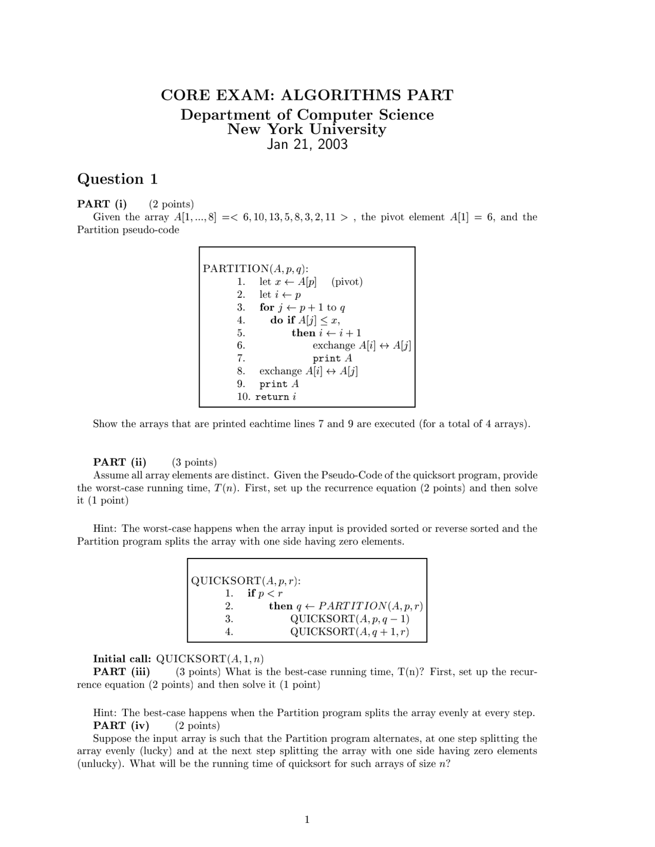 Algorithms Core Exam Exams Algorithms And Programming Docsity 3756