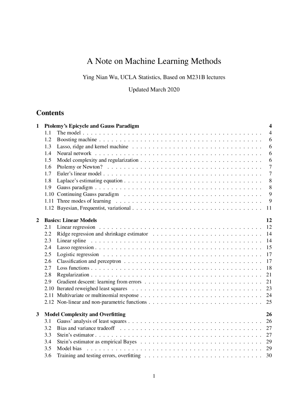 A Note on Machine Learning Methods | Slides Machine Learning | Docsity