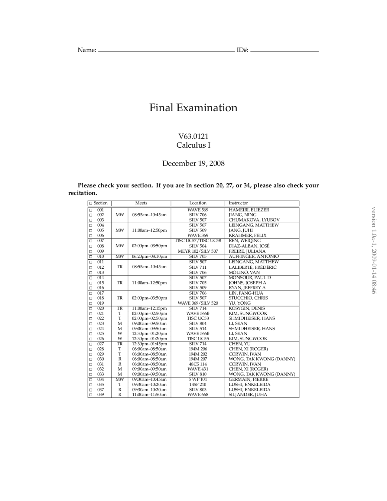 Final Examination Lecture Notes Calculus Docsity