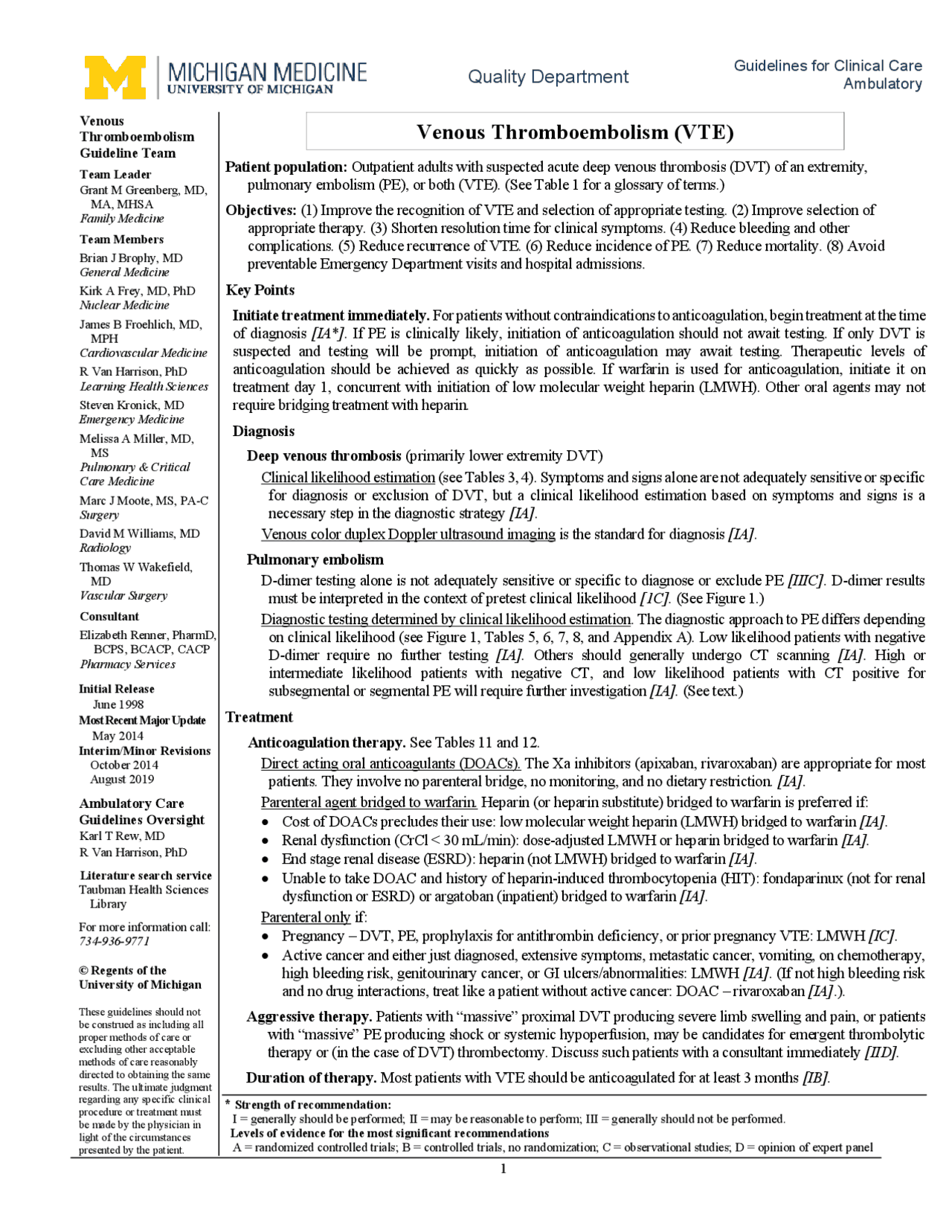 Guidelines for Clinical Care of Venous Thromboembolism (VTE) | Study ...