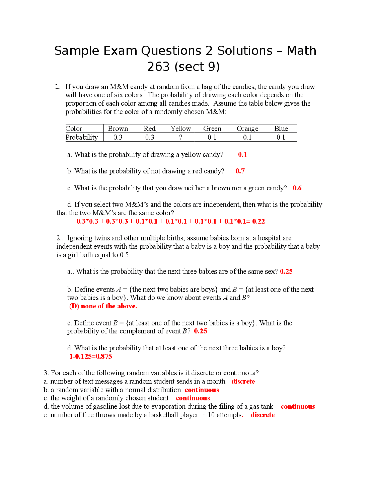 Sample Exam Questions 2 Solutions – Math 263 (sect 9) | Exercises ...