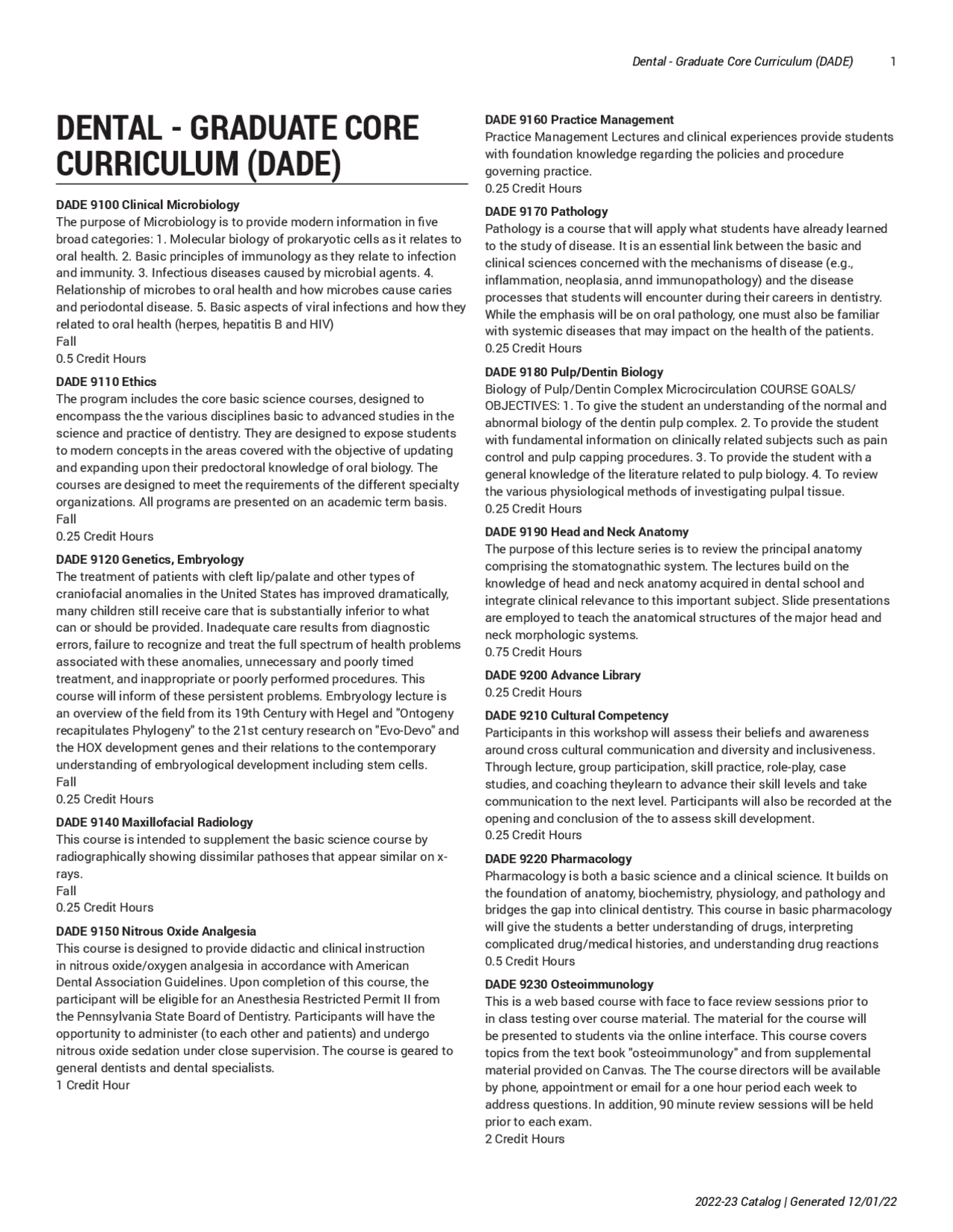 Dental Graduate Core Curriculum (DADE) | Lecture notes Animal Anatomy and Physiology | Docsity