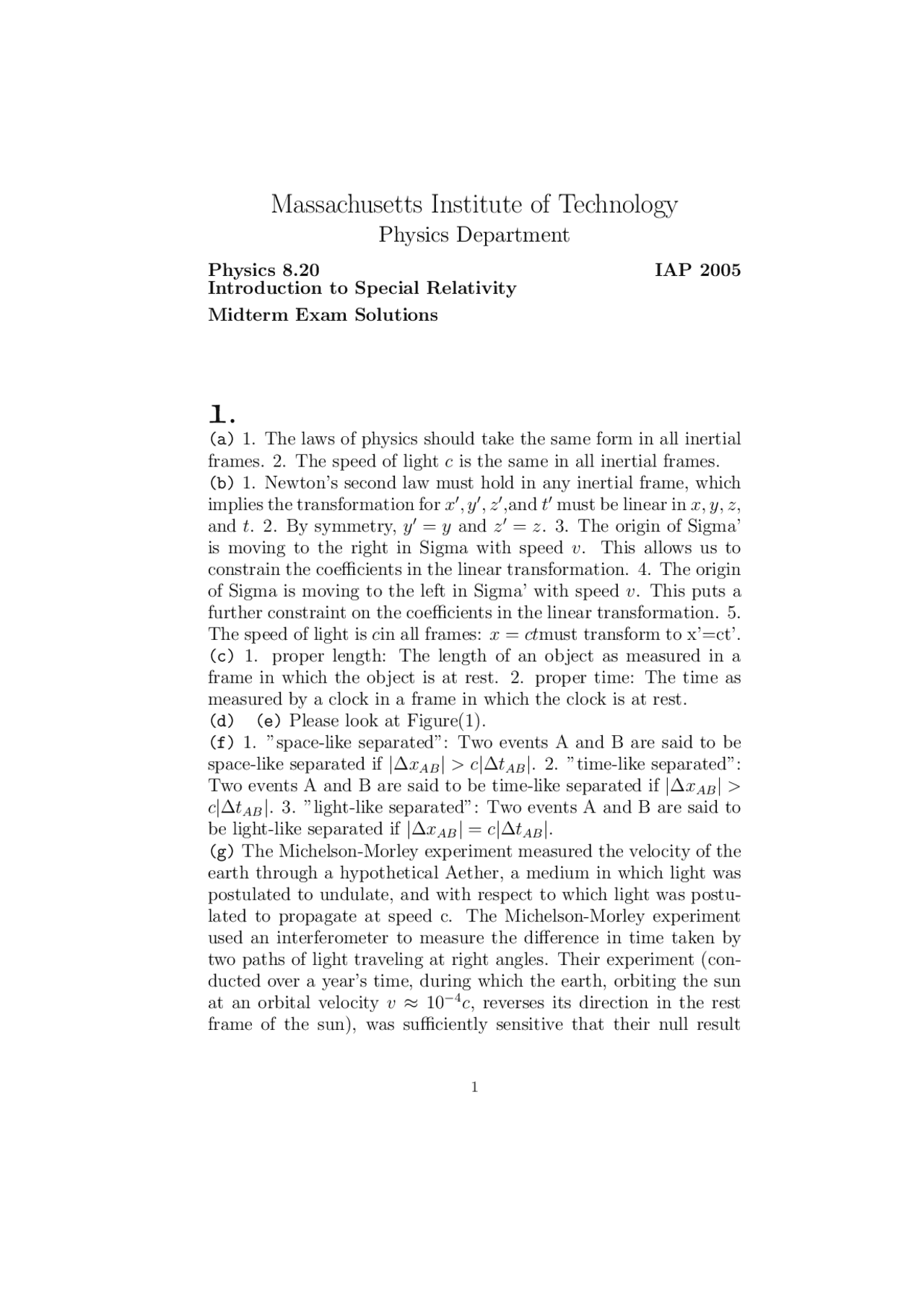 Massachusetts Institute of Technology | Slides Relativity Theory | Docsity