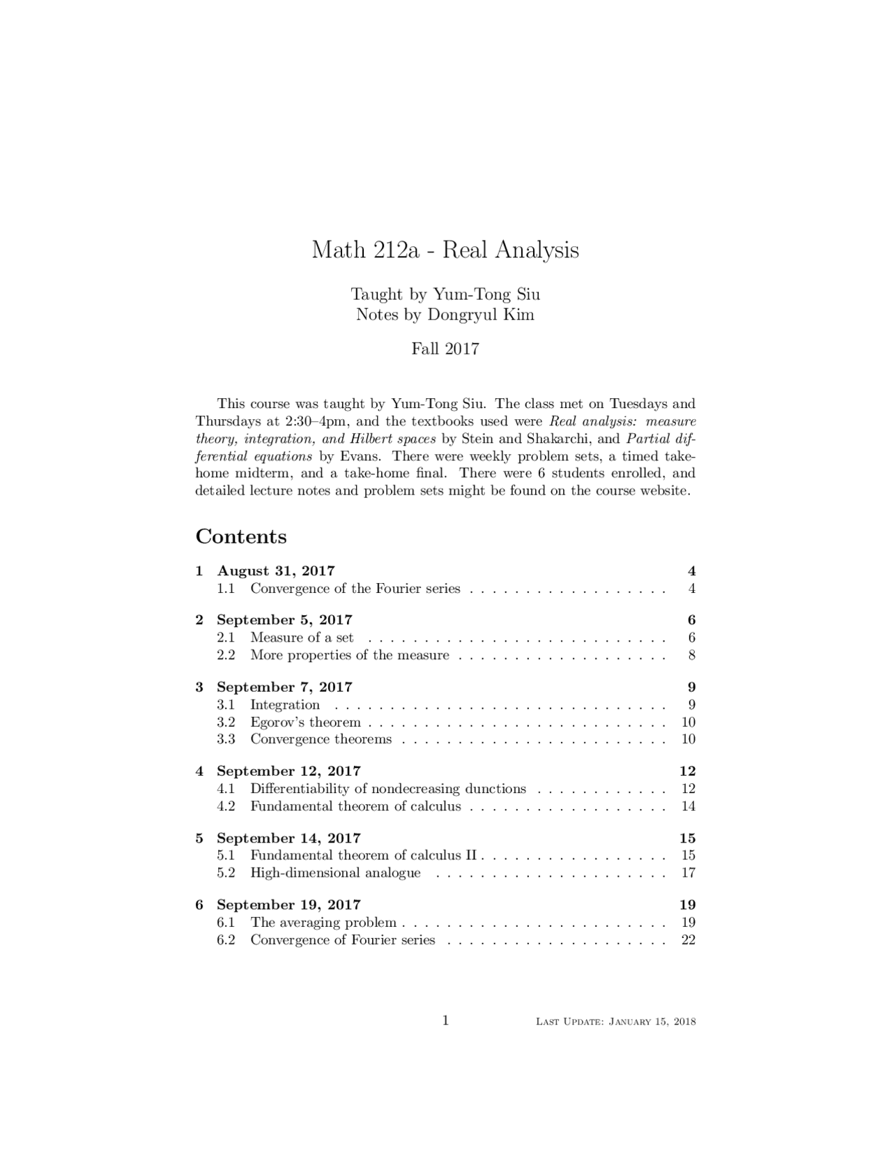 Math 212a - Real Analysis | Lecture notes Calculus | Docsity