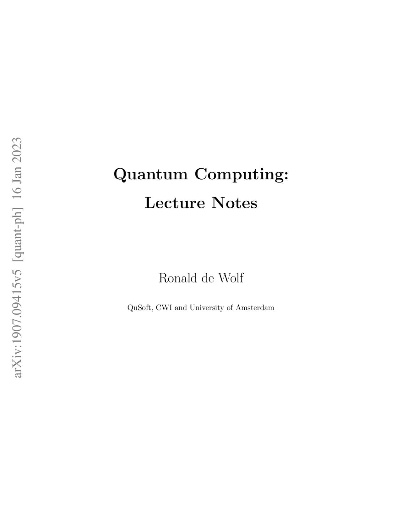 Lecture Notes On Quantum Computing Lecture Notes Algorithms And