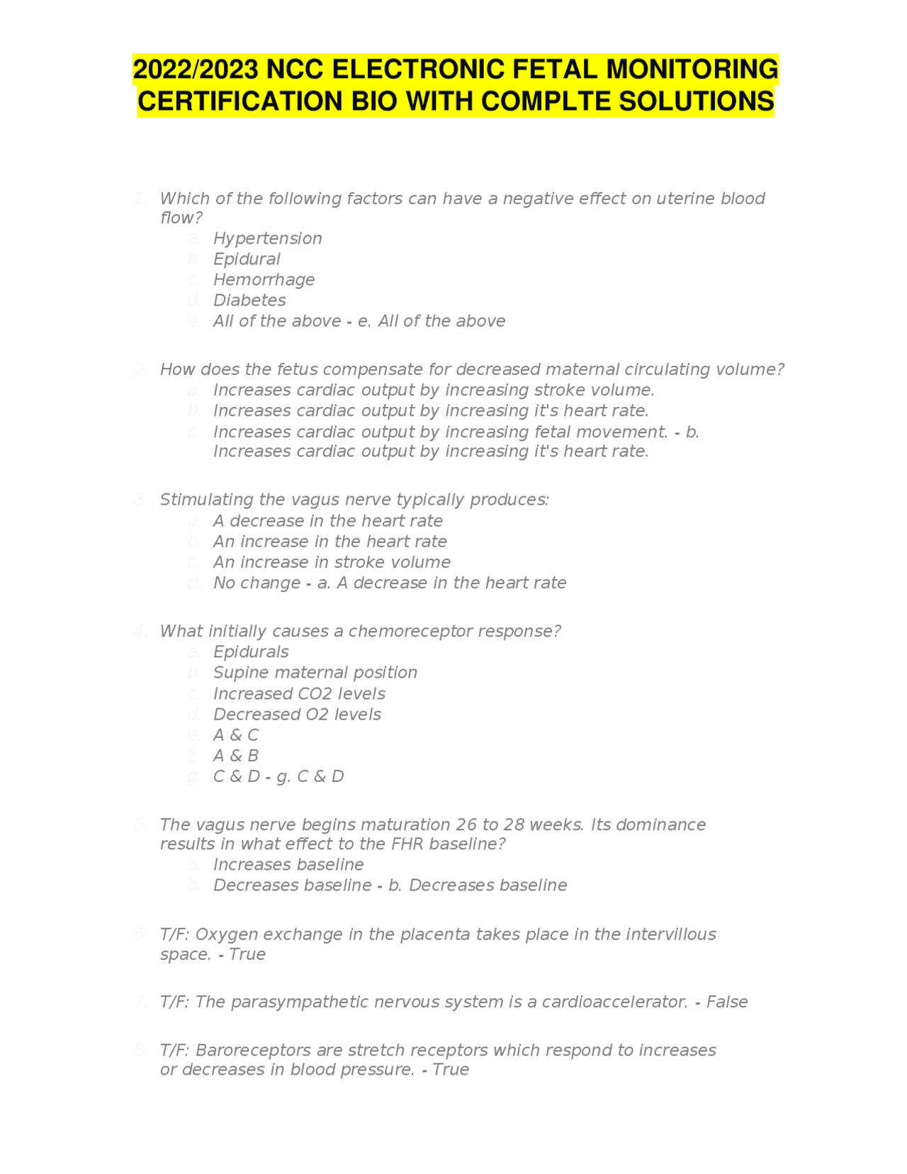 2022/2023 NCC ELECTRONIC FETAL MONITORING CERTIFICATION BIO WITH ...