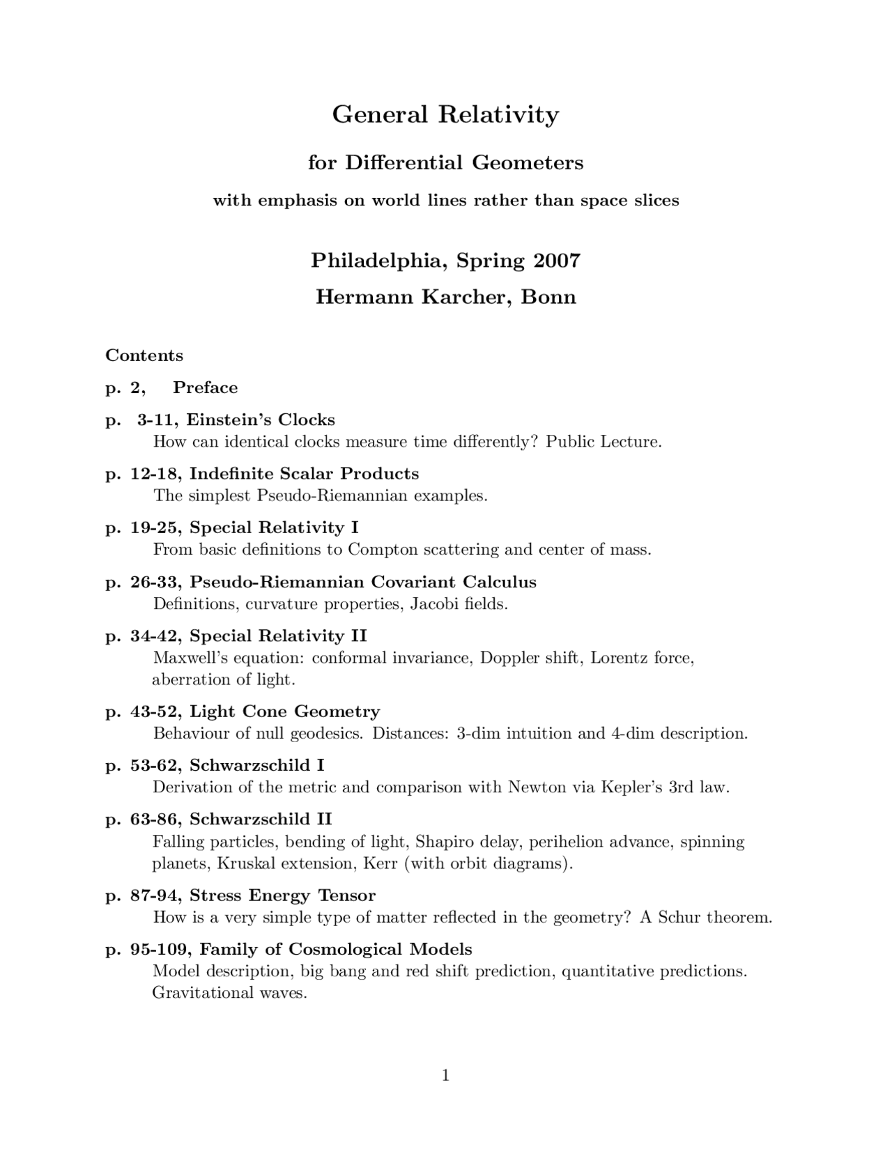General Relativity For Differential Geometers Lecture Notes