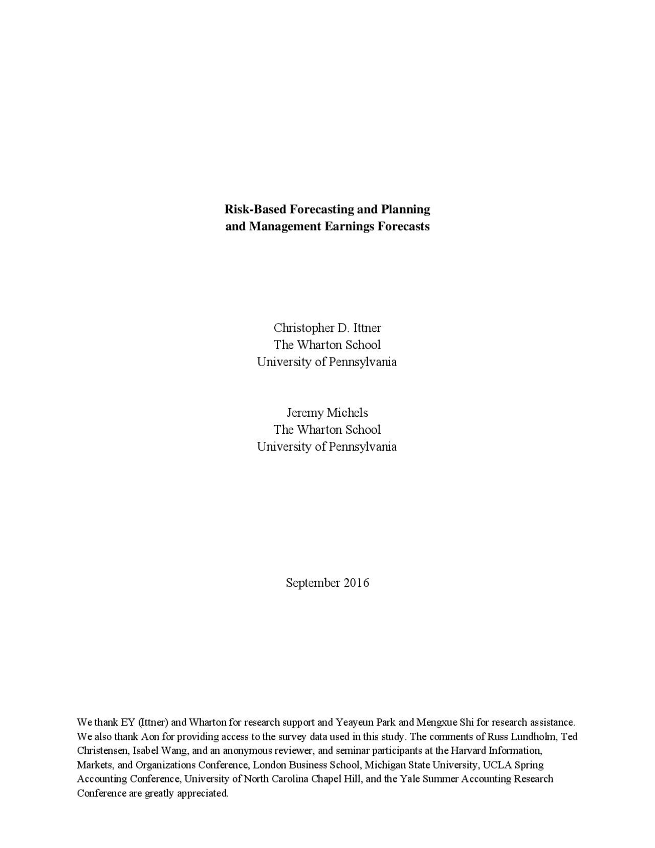 Risk Based Forecasting And Planning Lecture Notes Credit And Risk