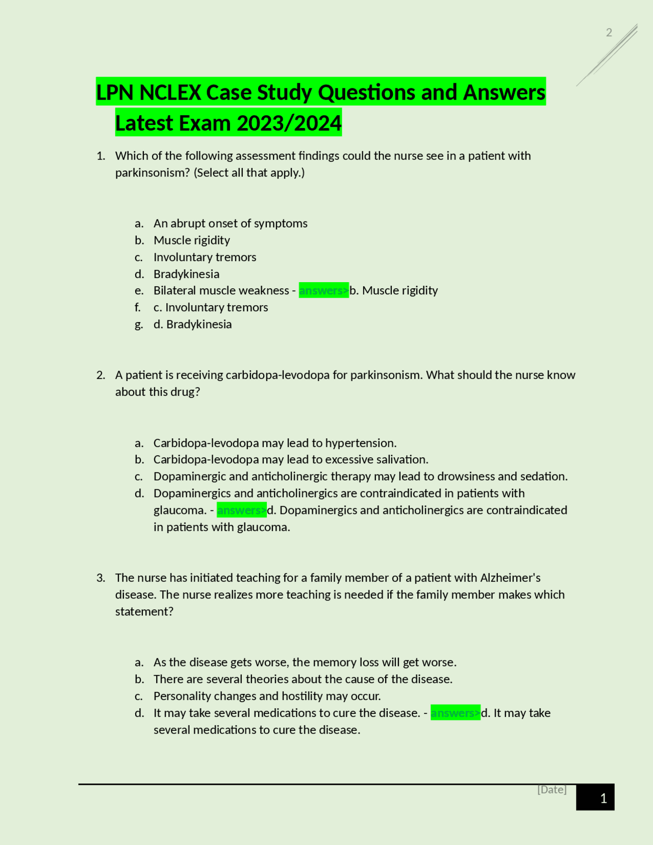 LPN NCLEX Case Study Questions and Answers Latest Exam 2023/2024 ...