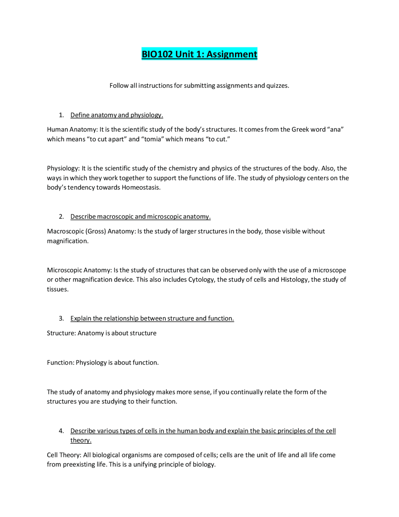 bio102_unit_1_assignment.pdf | Assignments Biology | Docsity