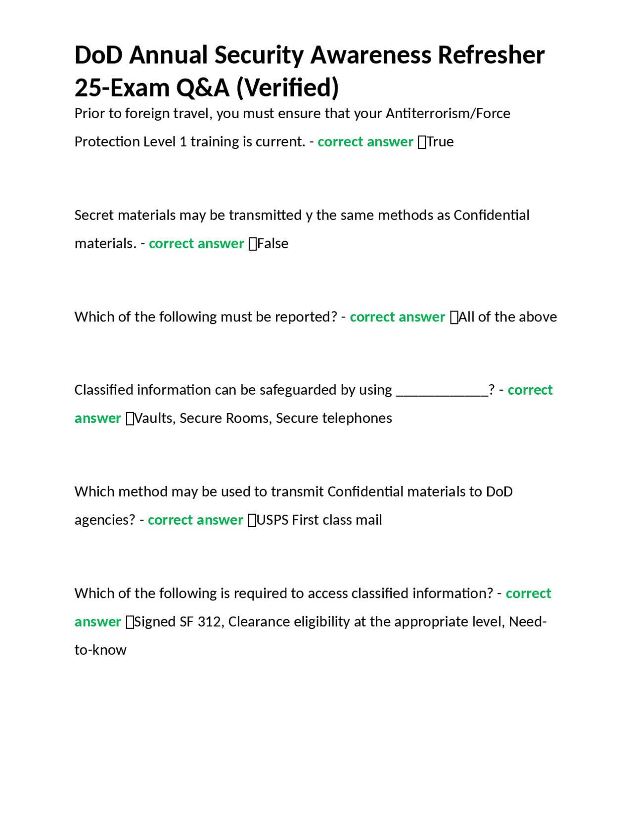 DoD Annual Security Awareness Refresher 25-Exam Q&A (Verified) | Exams ...