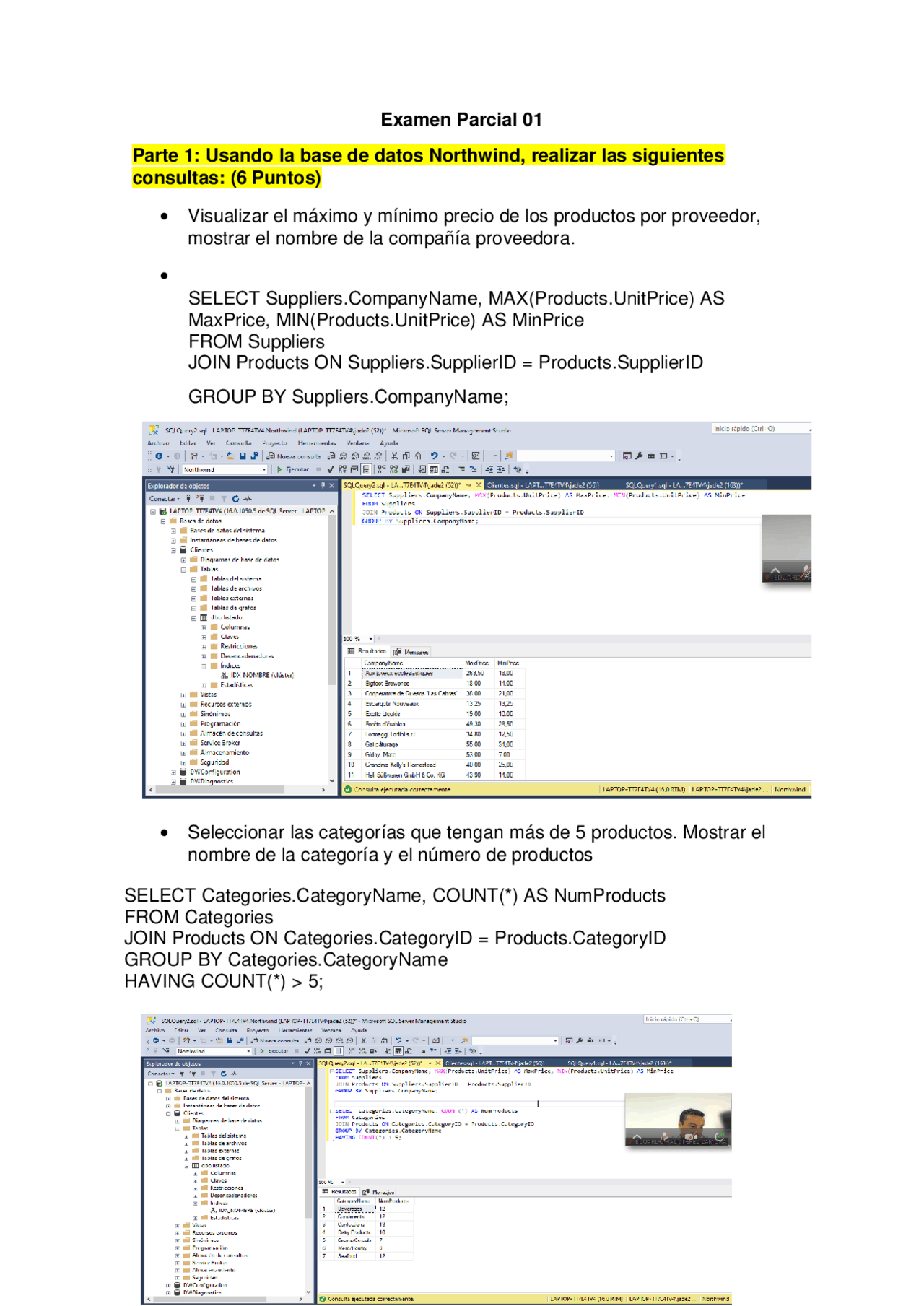 Examen Parcial 01 - Consultas SQL y Funciones | Exámenes de Sistemas de ...