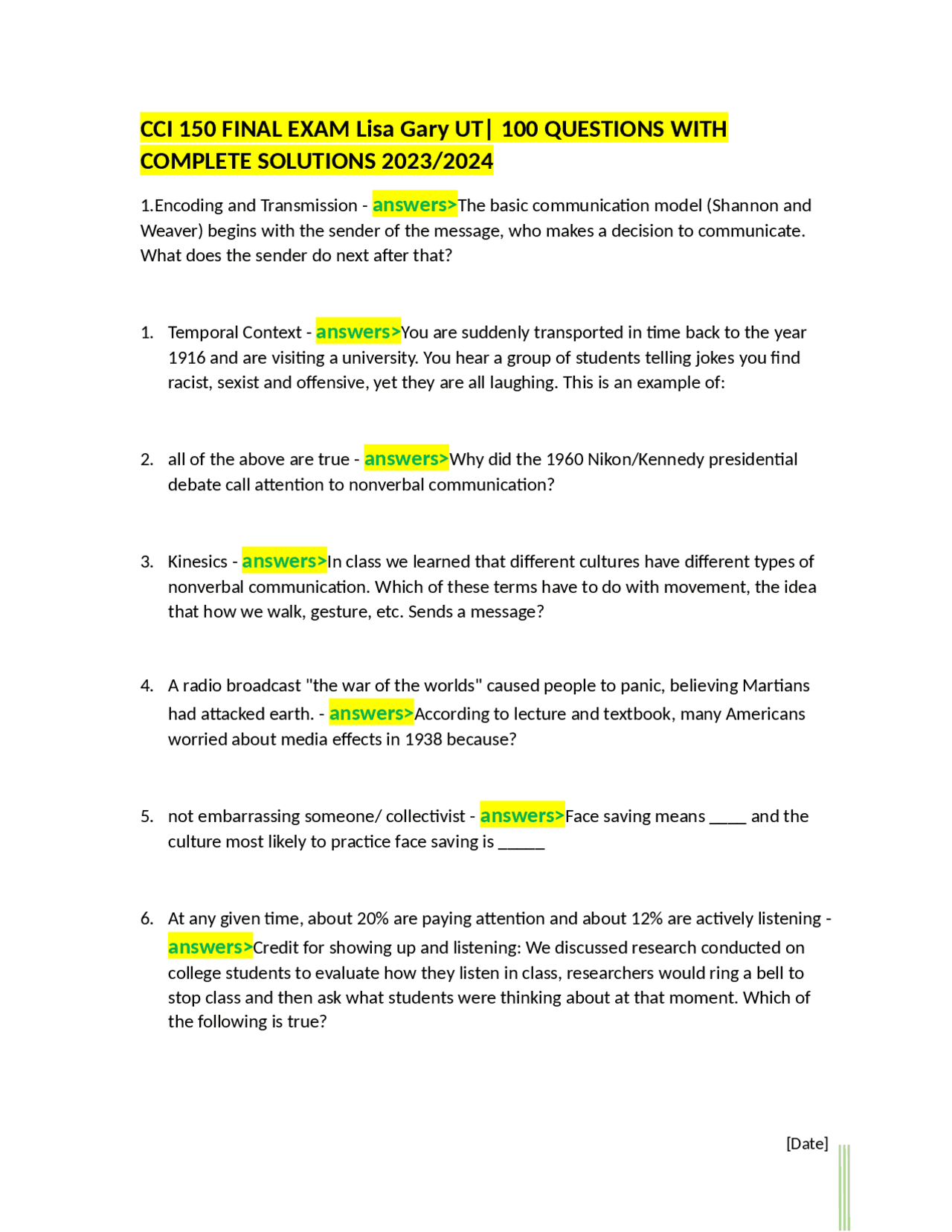 CCI 150 FINAL EXAM Lisa Gary UT| 100 QUESTIONS WITH COMPLETE SOLUTIONS ...