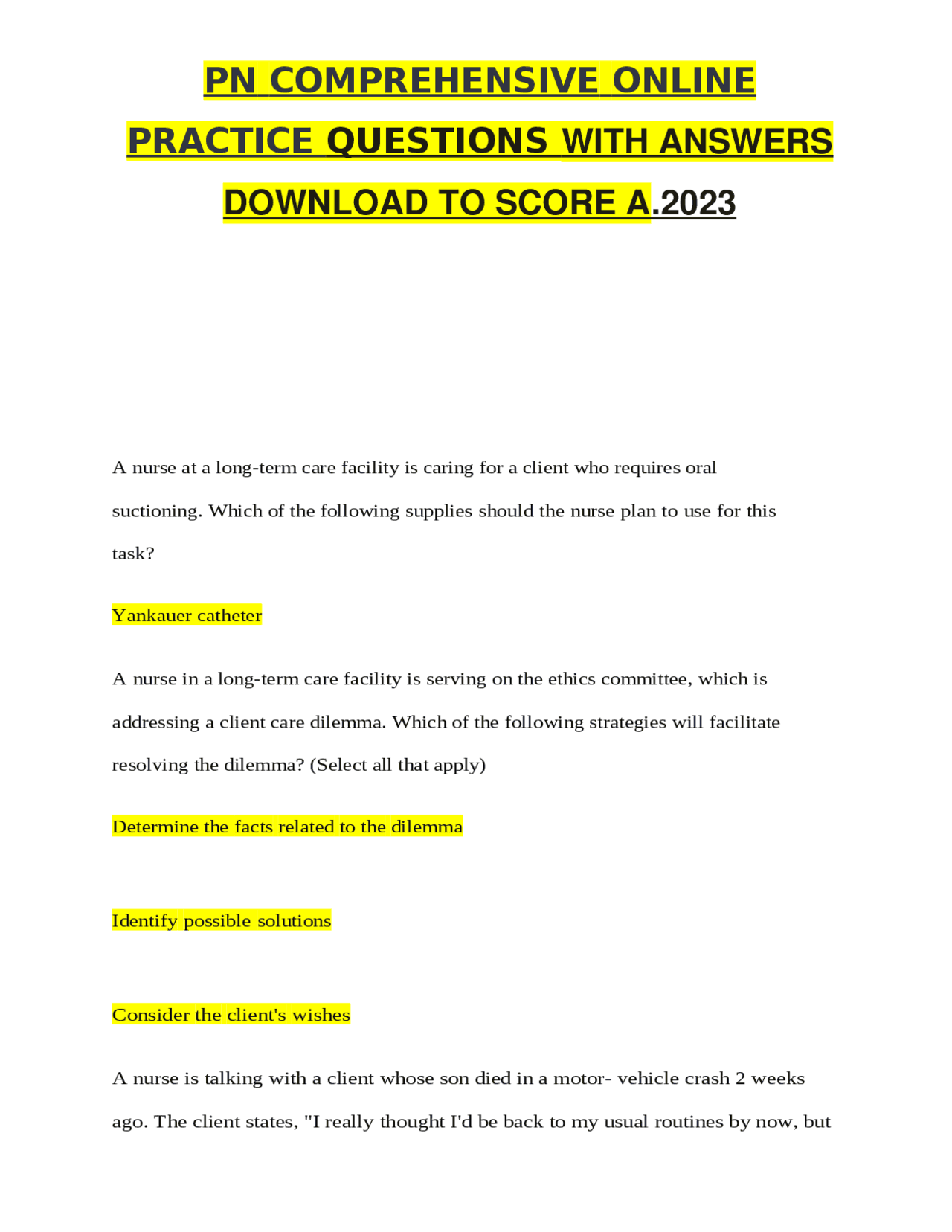 PN COMPREHENSIVE ONLINE PRACTICE QUESTIONS WITH ANSWERS DOWNLOAD TO ...