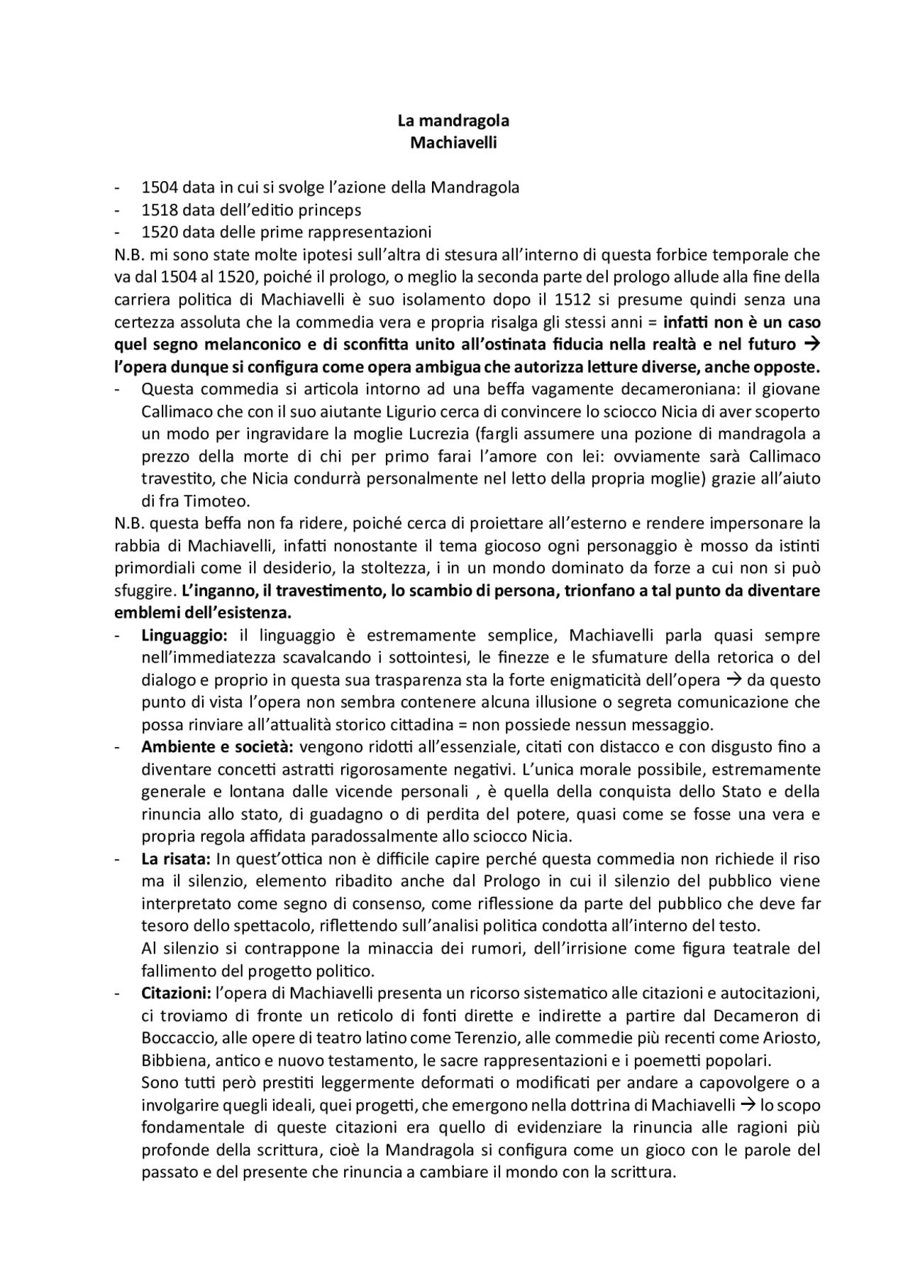 La Mandragola Di Machiavelli Schemi E Mappe Concettuali Di