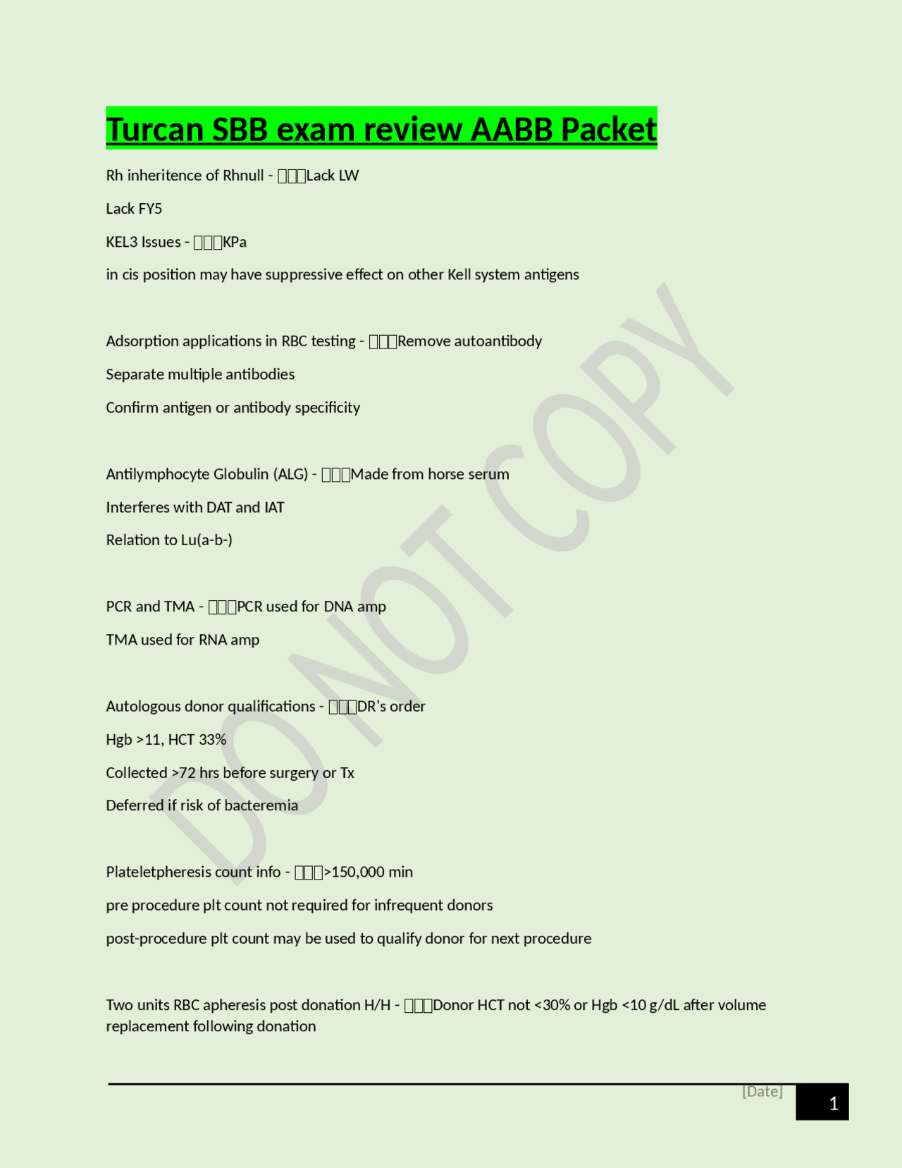 Turcan SBB exam review AABB Packet | Exams Marketing | Docsity