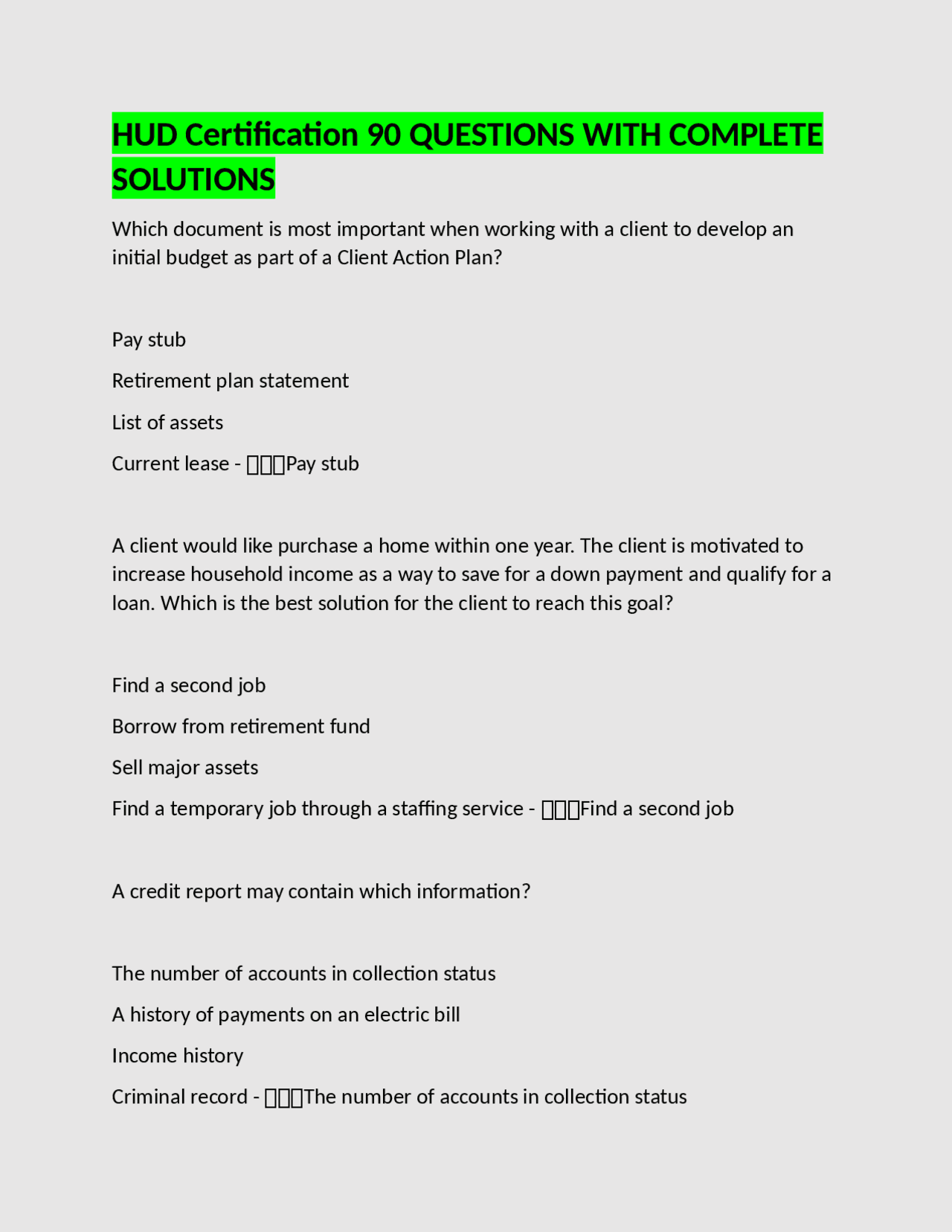 HUD Certification 90 QUESTIONS WITH COMPLETE SOLUTIONS | Exams Business ...