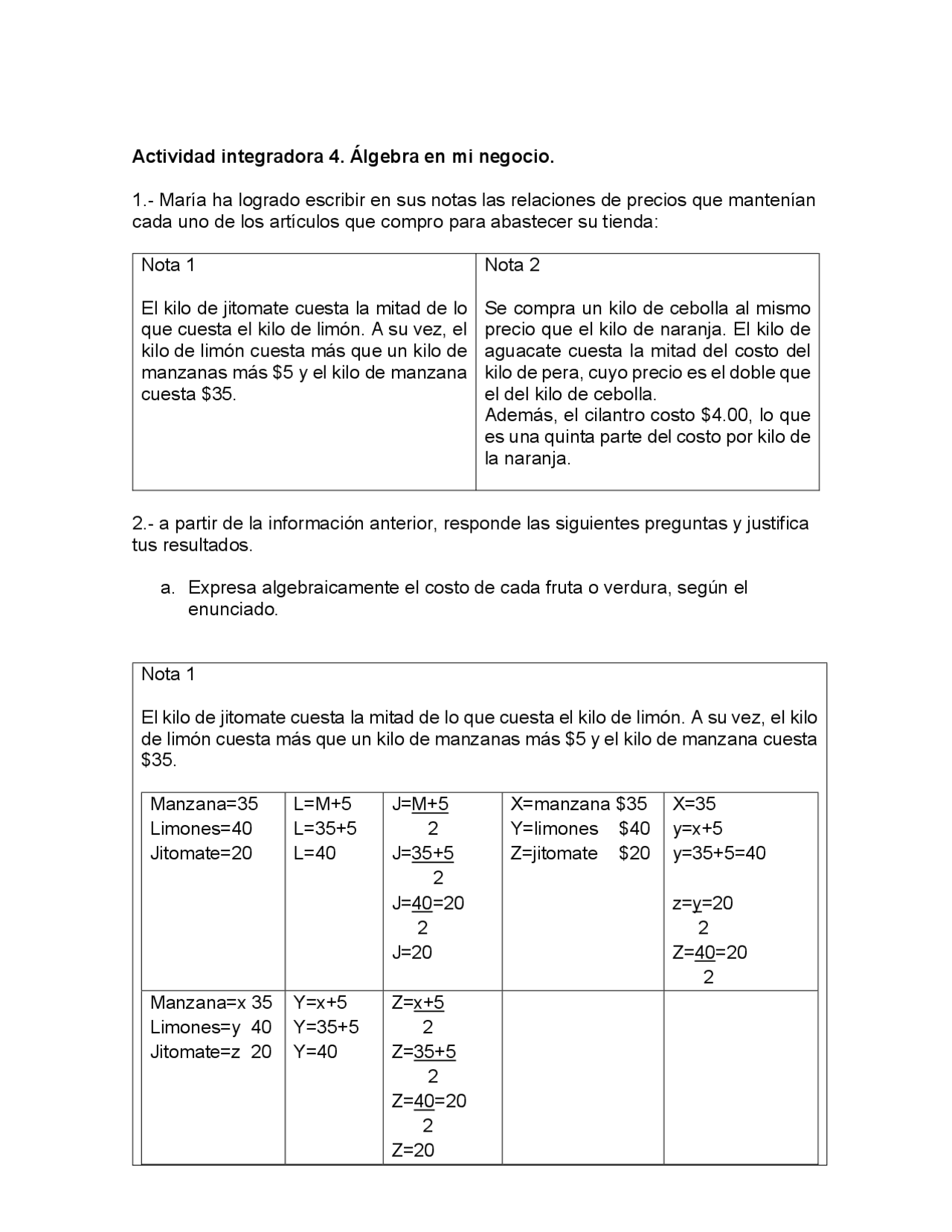 Prepa En Linea Sep Algebra En Mi Negocio Ejercicios De Matemáticas