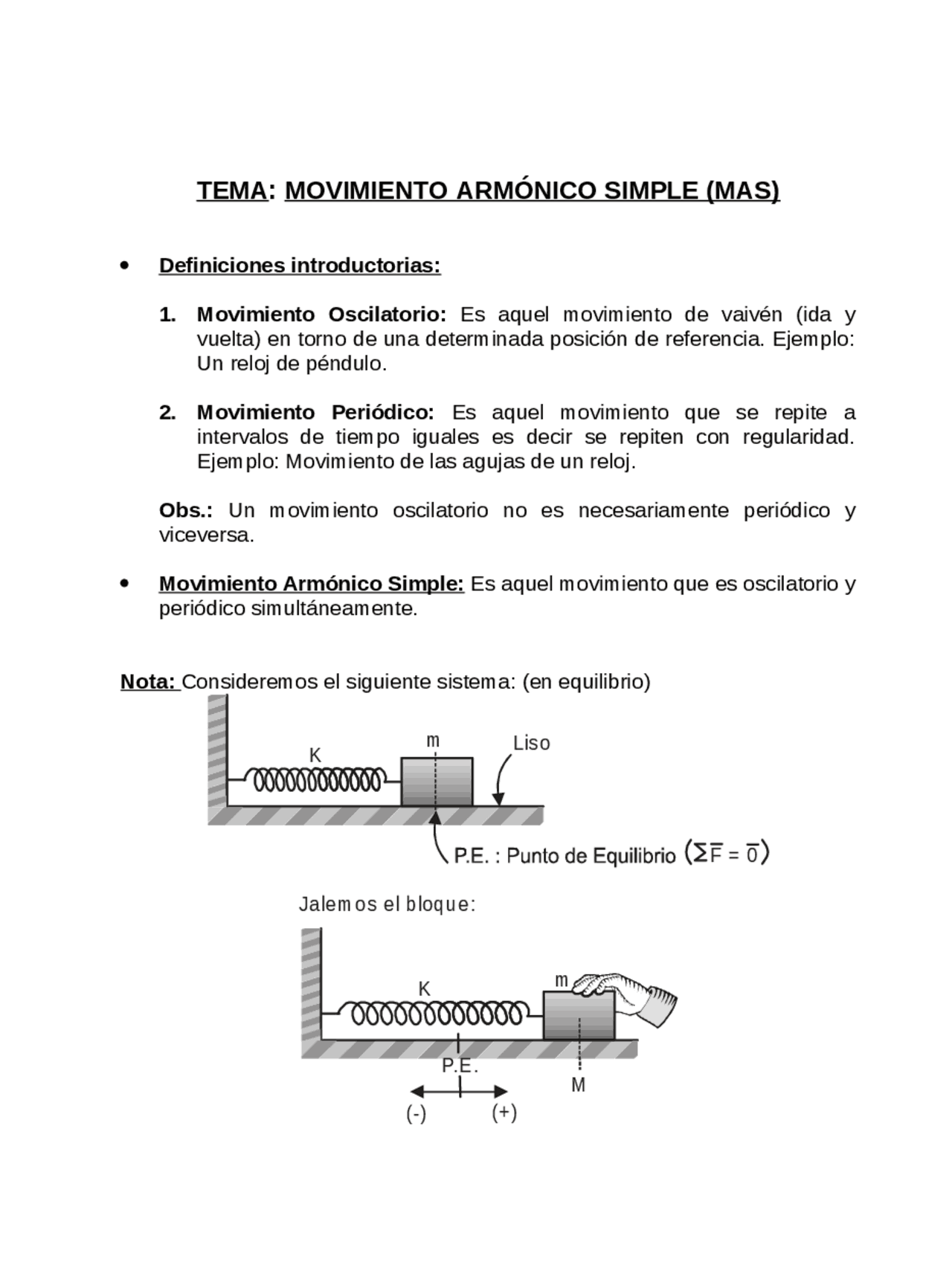 MOVIMIENTO ARMÓNICO SIMPLE, Movimiento Oscilatorio, periódico | Apuntes ...
