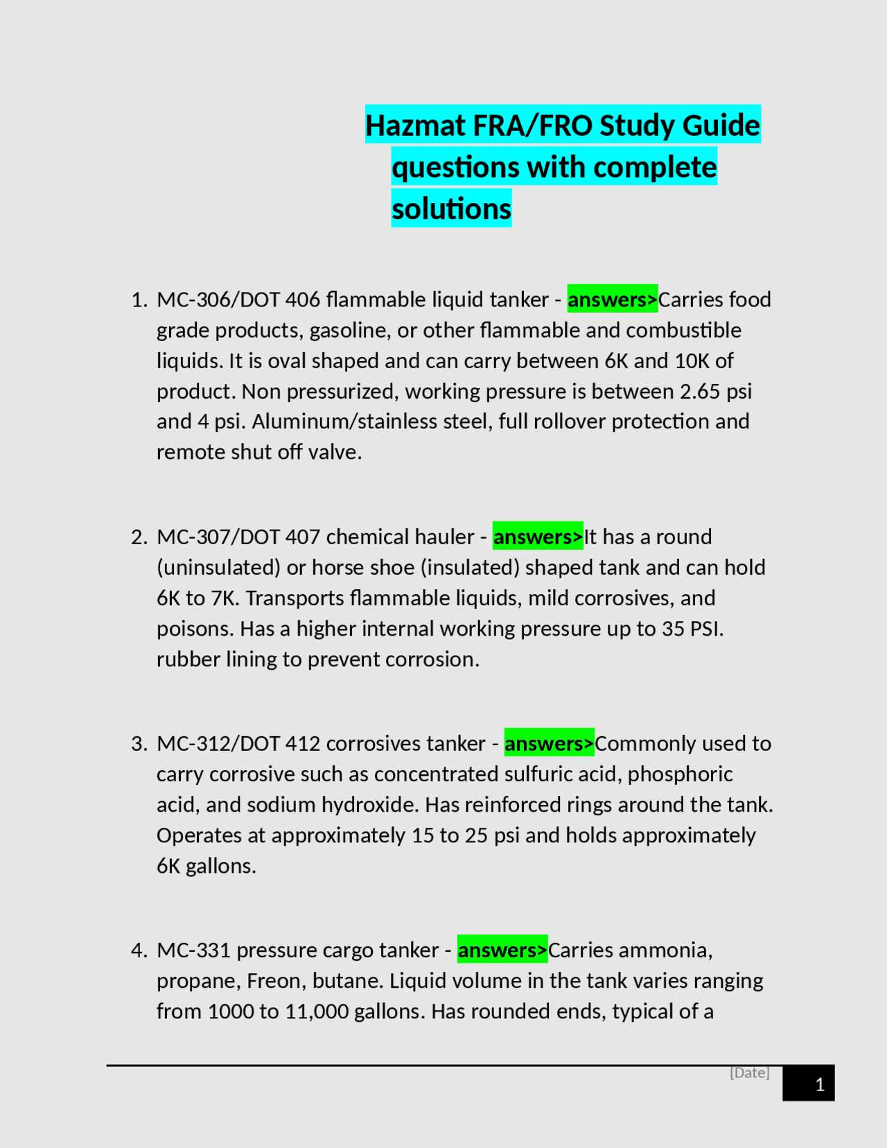 Hazmat FRA/FRO Study Guide questions with complete solutions | Exams Biochemistry | Docsity